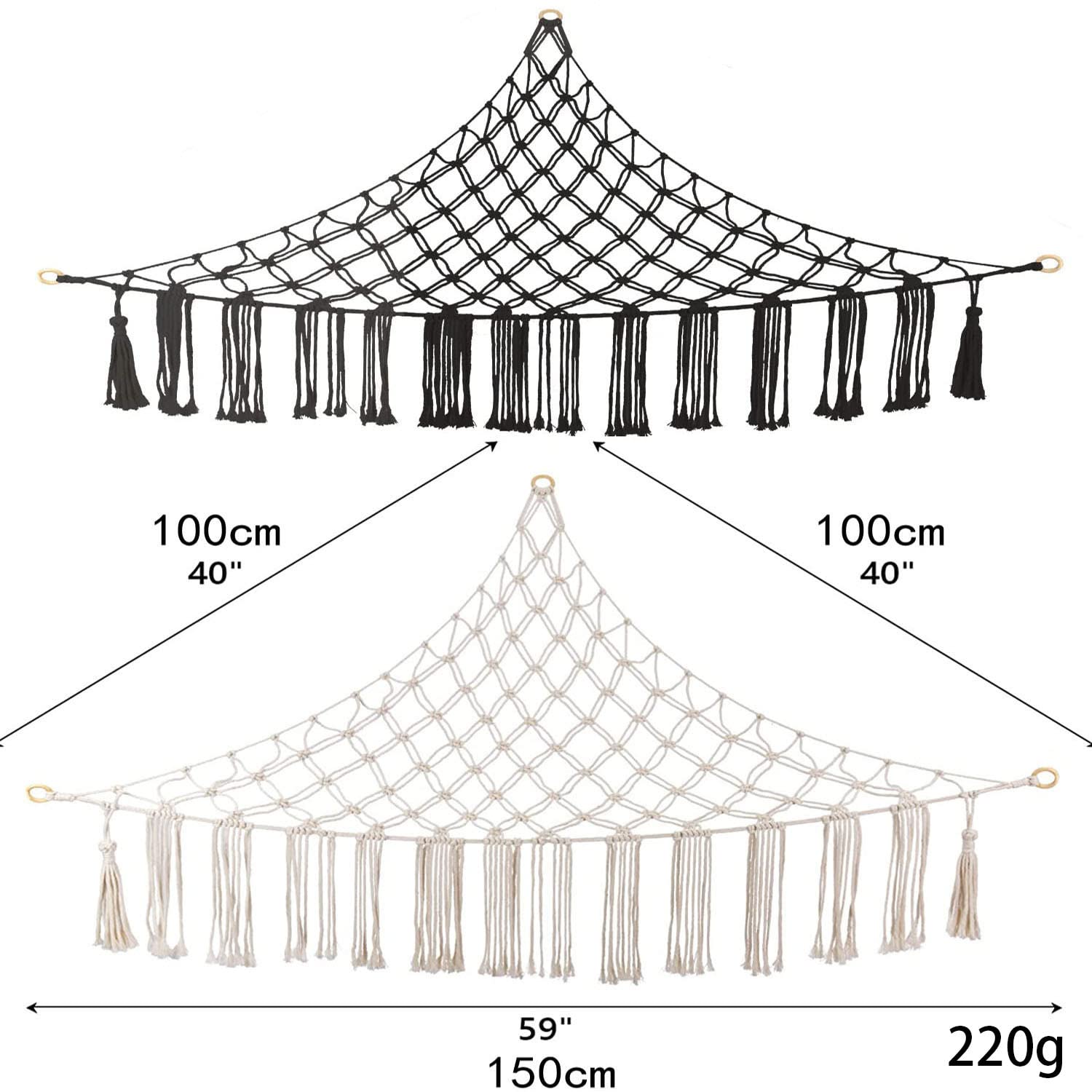 HZIYOU Hanging Corner Net for Stuffed Animals Storage, Stuffed Animal Hammock Holder with Hooks for Hanging, Toy Organizer for Bedroom Nursery Crib Kindergarten (Black)