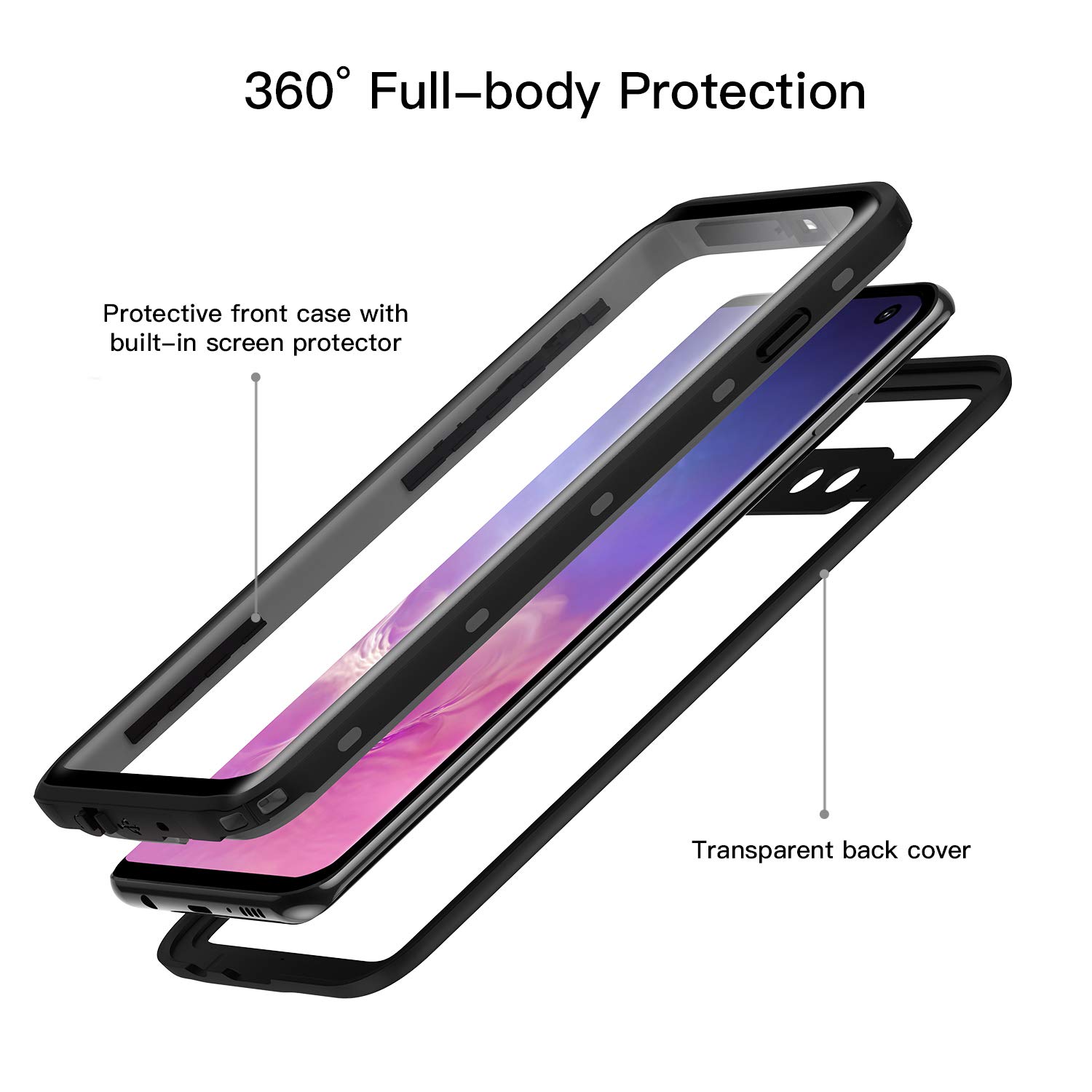 Fansteck Samsung Galaxy S10 Waterproof Case, IP68 Waterproof/Snowproof/Shockproof/Dirtproof, Full-Body Protective Case with Built-in Screen Protector for Samsung Galaxy S10 Black