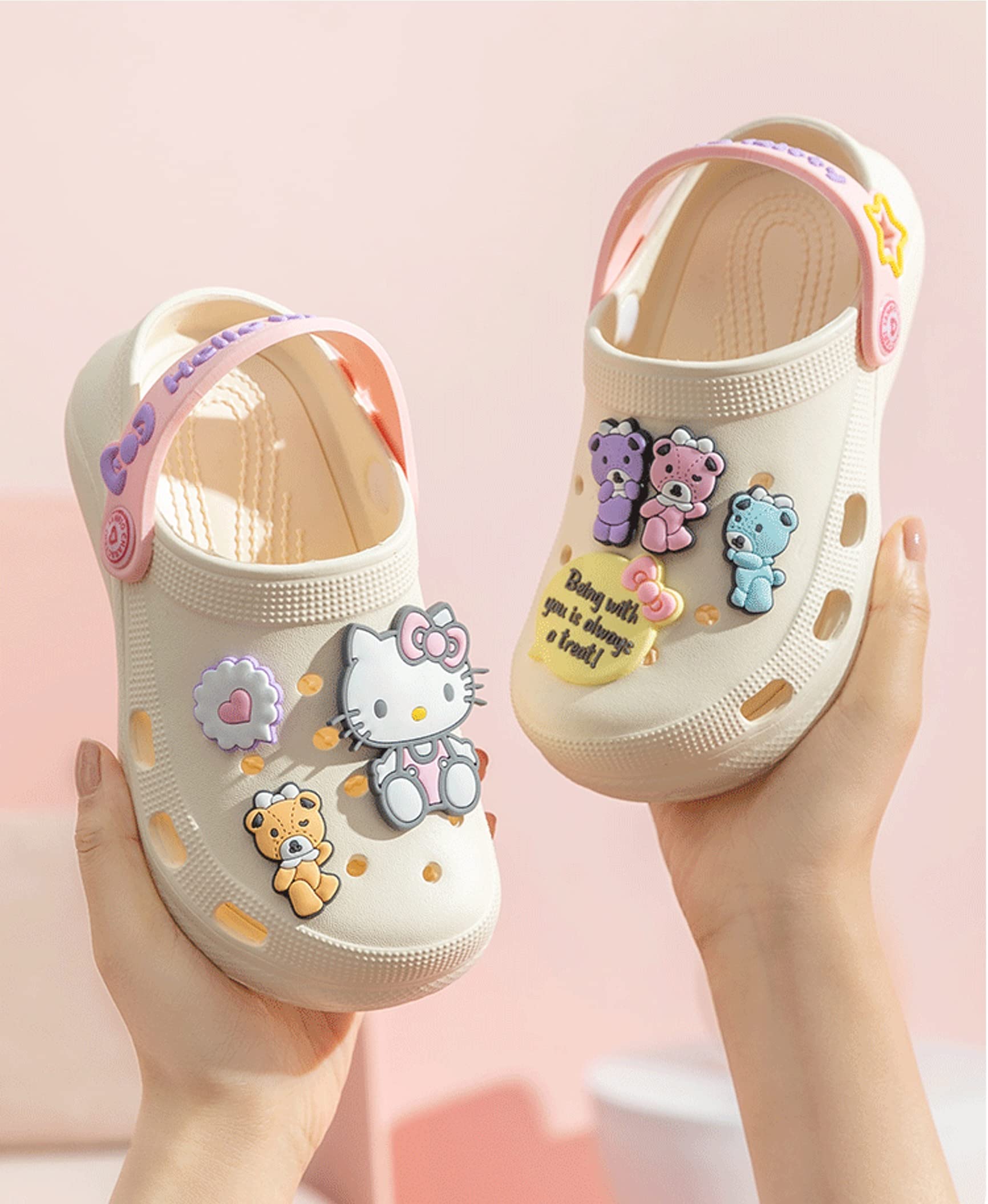 Everyday Delights Sanrio Hello Kitty Bears Clogs Slip on Water Shoes Casual Summer for Girls Kids Children - White XL Size