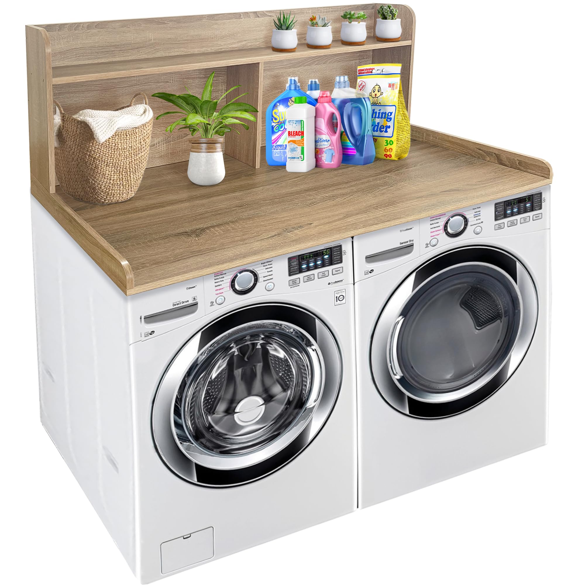 Royxen Laundry Countertop with Shelf Universal Fit, Washer and Dryer Countertop with Storage Space, Shelf Height 20 Inches, White Oak