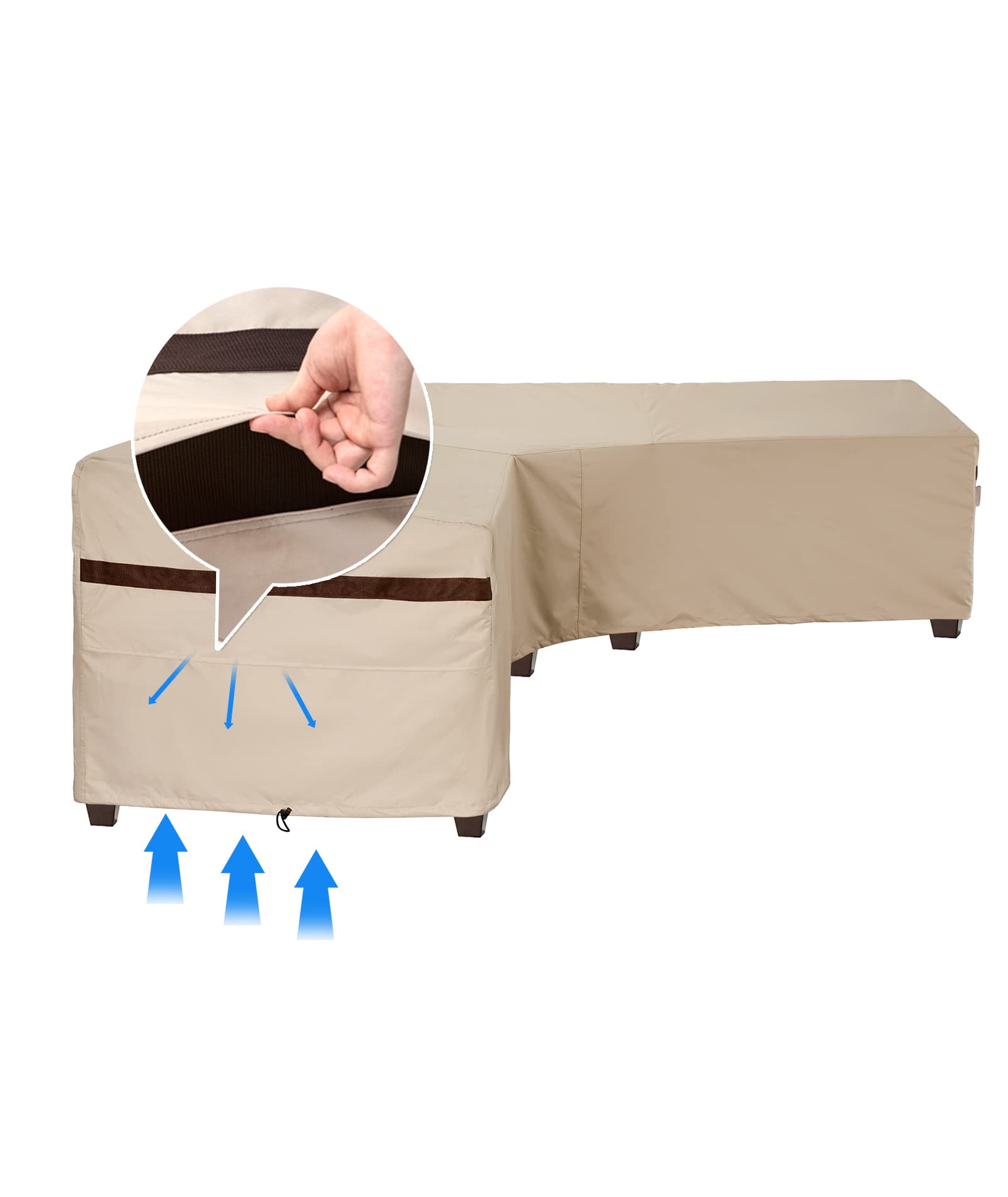 PATIOASIS Patio Right-Facing Sectional Lounge Set Cover 106''L x 85''L x 34''D x 31''/26''H Waterproof Outdoor Furniture L-Shaped Sofa Sectional Covers