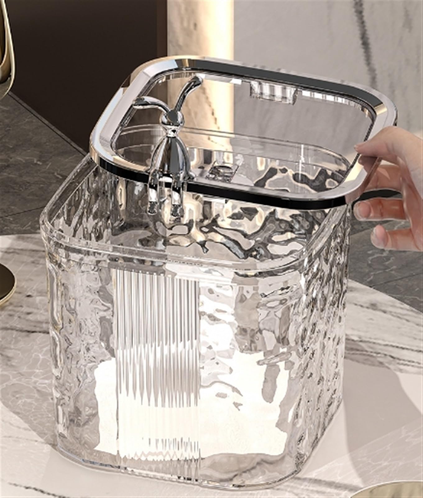RSPGMKIX Desktop Trash Can Push-Type Living Room Light Luxury Sundries Bucket Car Home Desk Restaurant Storage Barrel Trash Basket(Clear,B)