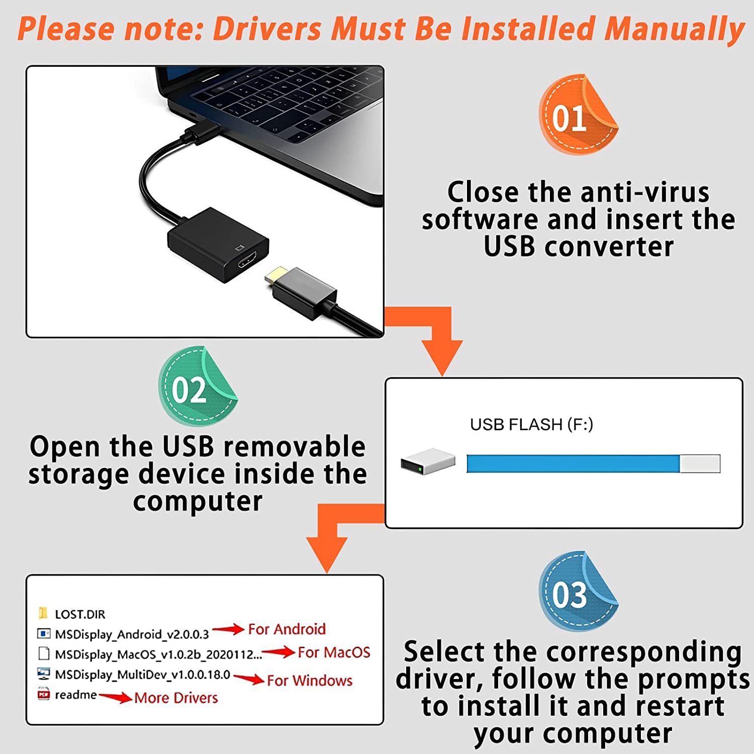 KotiSIG USB to HDMI Adapter for Multiple Monitors 1080P Compatible with Windows XP/7/8/10 (Black)