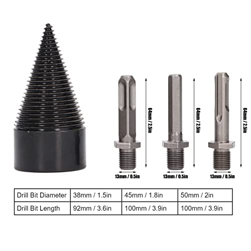 Kadimendium Wood Splitter Drill Bit Electric Firewood Log Splitter Bit Set with 3Pcs Removable Shanks Electric Wood Chopping Tool for Household Hand Drill Stick(50mm / 2in)