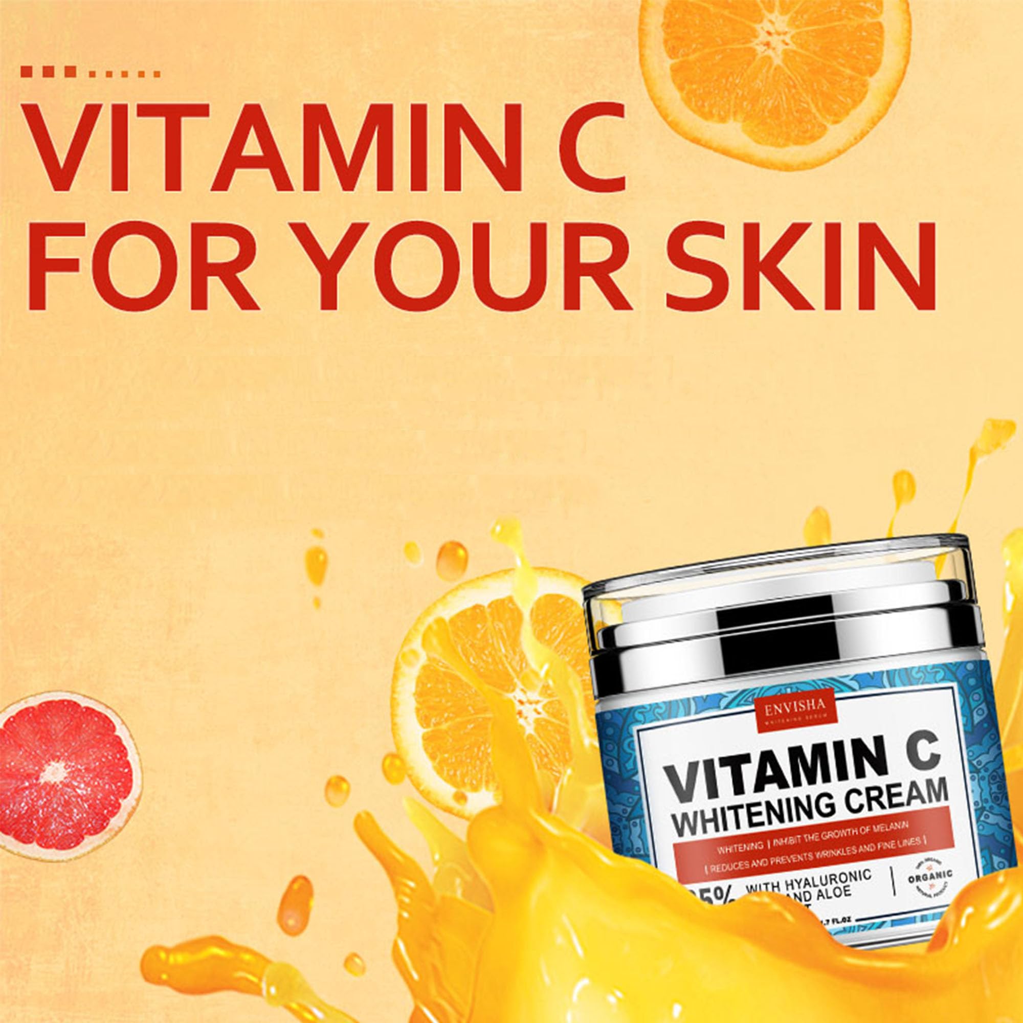 ENVISHA Vitamin C Moisturizing Cream for Face - Improves Skin Texture, Glow and Elasticity - Reduces Wrinkles, Fine Lines and Dark Spots - 50ml