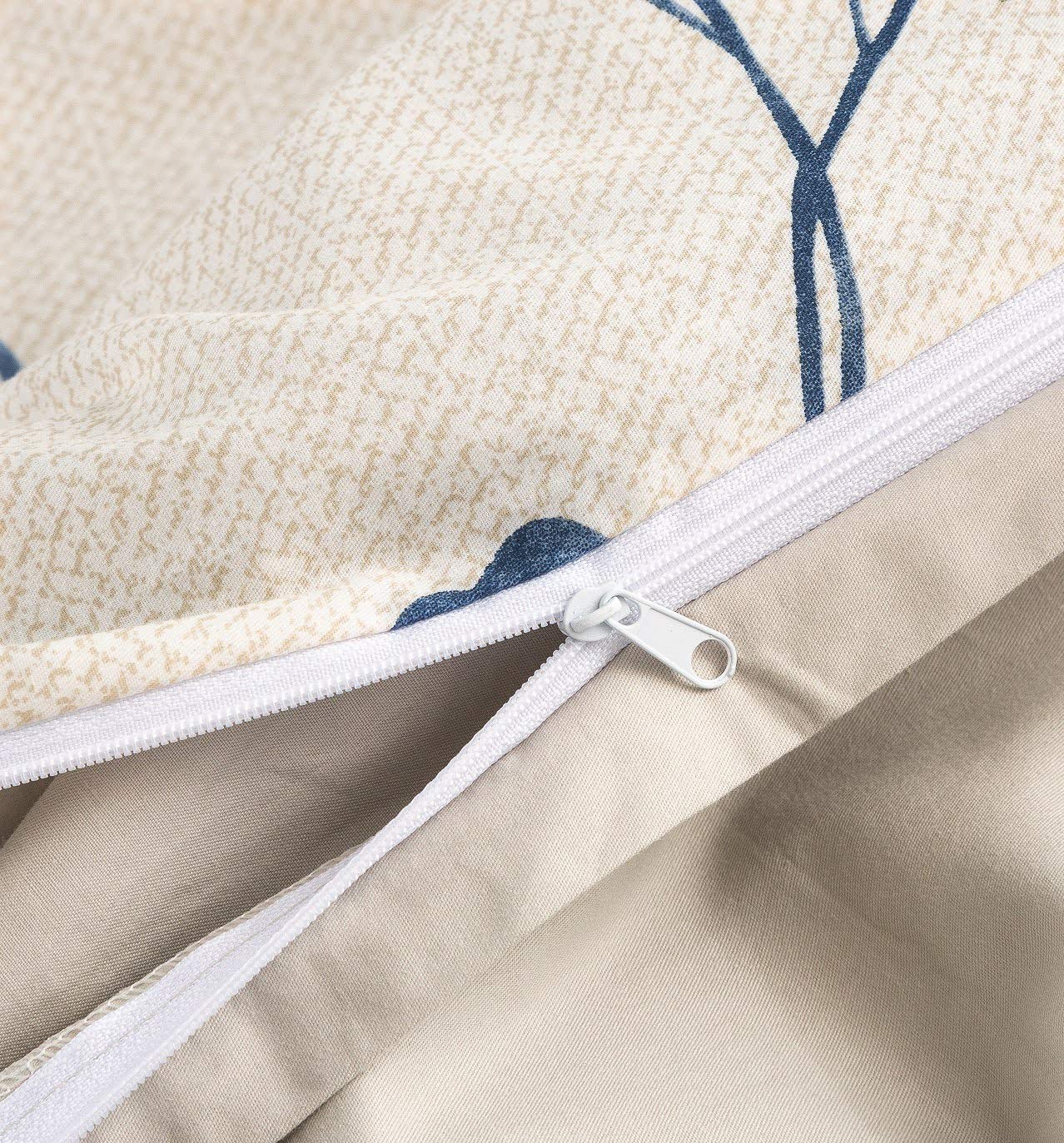 Tache Elegant Leaf Vine Nature Earthy Floral Neutral Cream Beige Tan Blue Breathable Poplin Cotton Zipper Duvet Cover, King