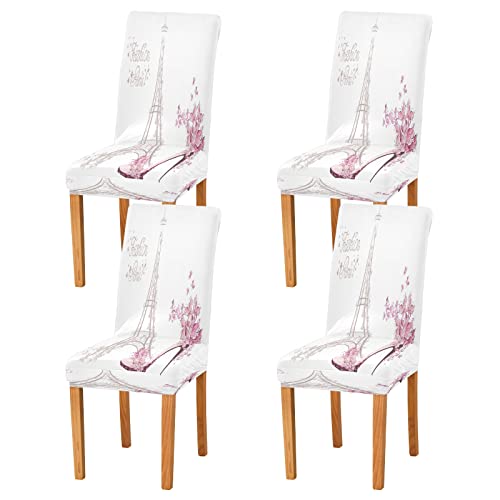 xigua Eiffel Tower and High Heels Surrounded by Butterflies Chair Covers for Dining Room Stretch Chair Slipcovers Removable Washable Anti-dust Kitchen Chair Cover Decorative Seat Protector Set of 4