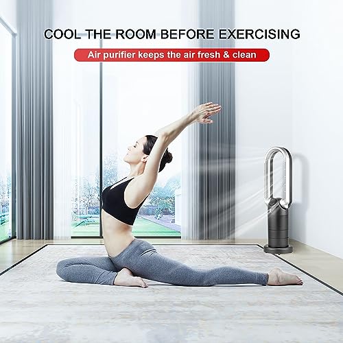 Ocean Loong Bladeless Tower Fan and Air Purifier in one, 9 Speeds & 9 Hs Timer Quiet Cooling Fan, 120 ° Oscillating Bladeless Fan with Remote, 29 inch Powerful Floor Fan for Bedroom Room -Gray