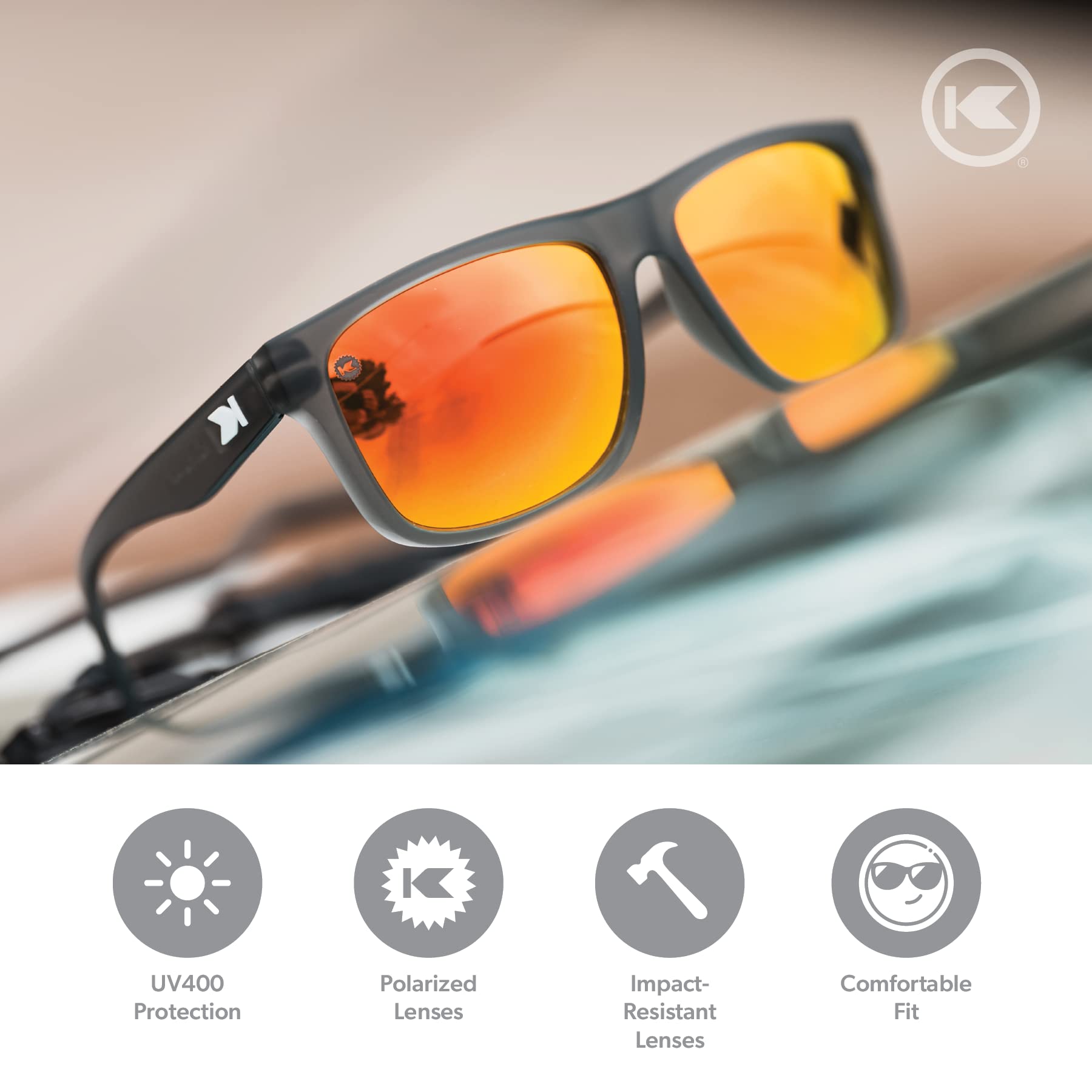 Knockaround Torrey Pines Sunglasses With Full UV400 Protection For Men And Women, Matte All Black Frames/Sky Blue Reflective Lenses