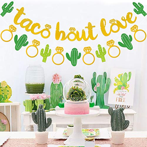 Taco Bout Love Banner Gold Glitter Bachelorette Wedding Engagement Bridal Shower Backdrop Mexican Fiesta Themed Party Supplies Decorations 2 Set
