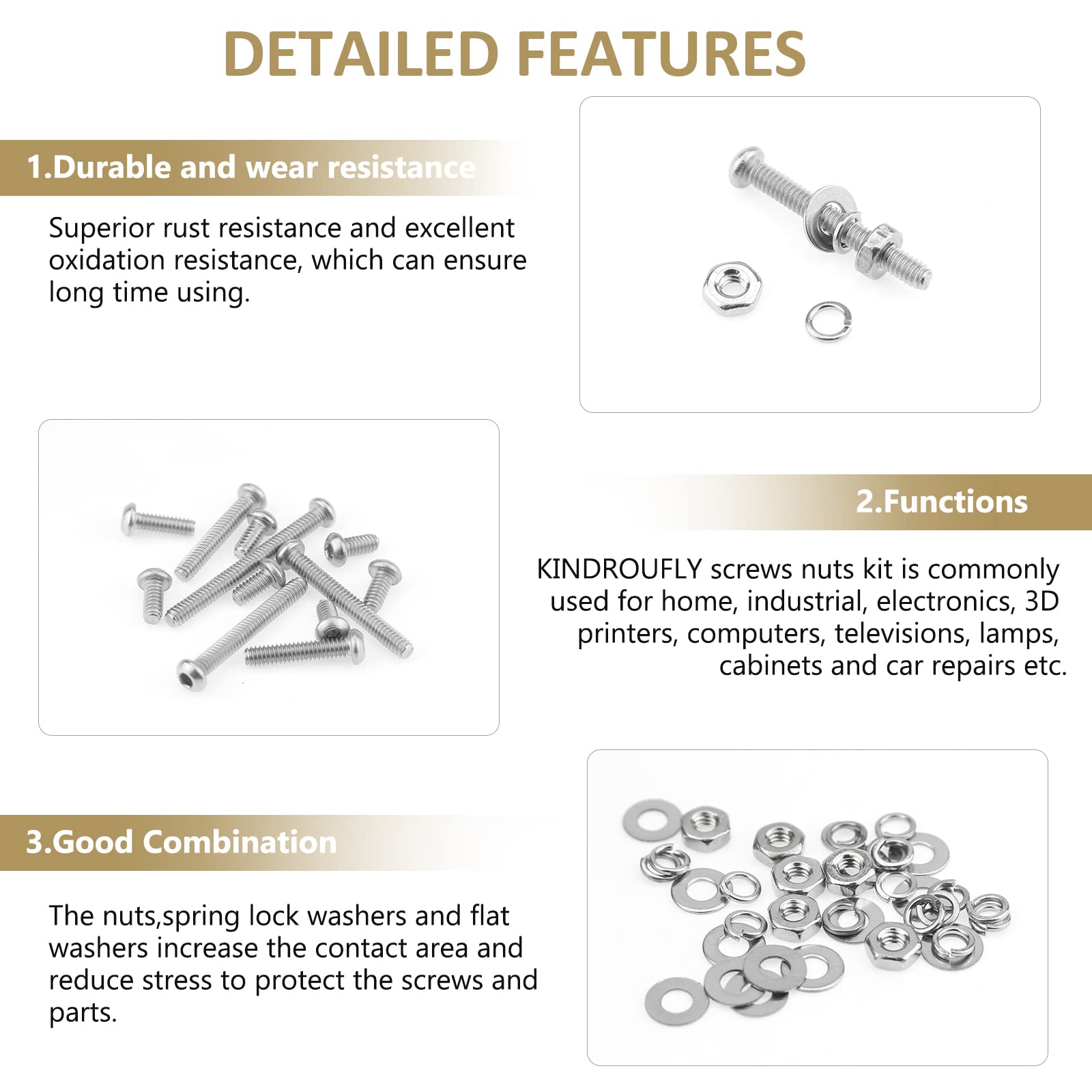 Kindroufly 562 Pieces M2 x 4/6 /8/10 /12/16 /20mm Button Head Socket Cap Screws Nuts Washers Assortment Kit, 304 Stainless Steel, Fully Machine Thread
