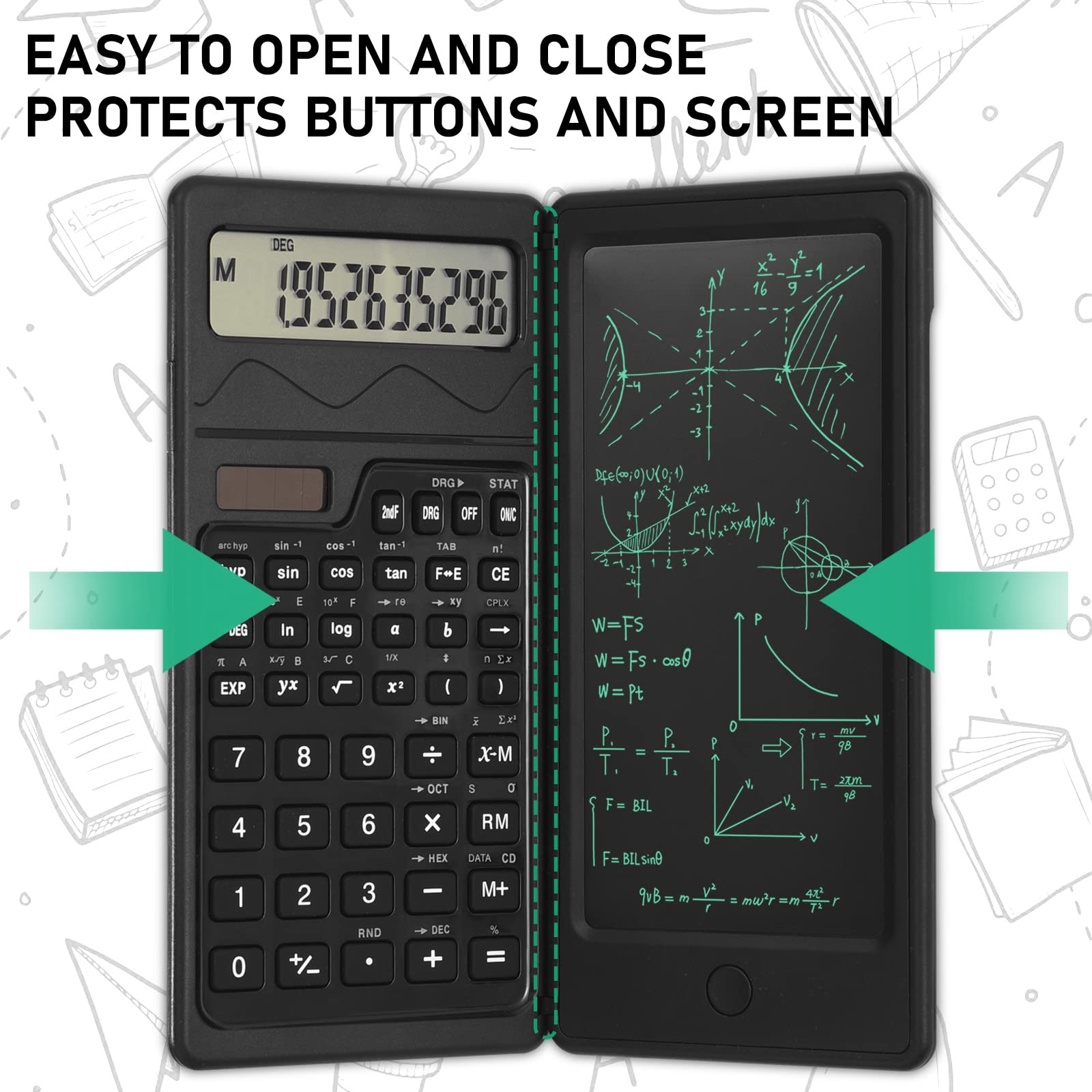 EooCoo Calculator with Notepad,10-Digit Large Display Office Desk Calcultors,Support Solar and Battery,Professional Foldable Calculator for Students, Office Desk Accessories