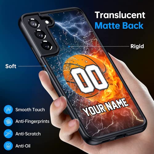 Personalized Basketball vs Name Number US Flag Decor Rubber Cover Phone Case for Samsung Galaxy S23 S22 S21 S20 ULTRA PLUS/ S21 FE /S20 FE/ S10 PLUS/ S9 PLUS/ S8 PLUS /S7 EDGE (Water Fire)