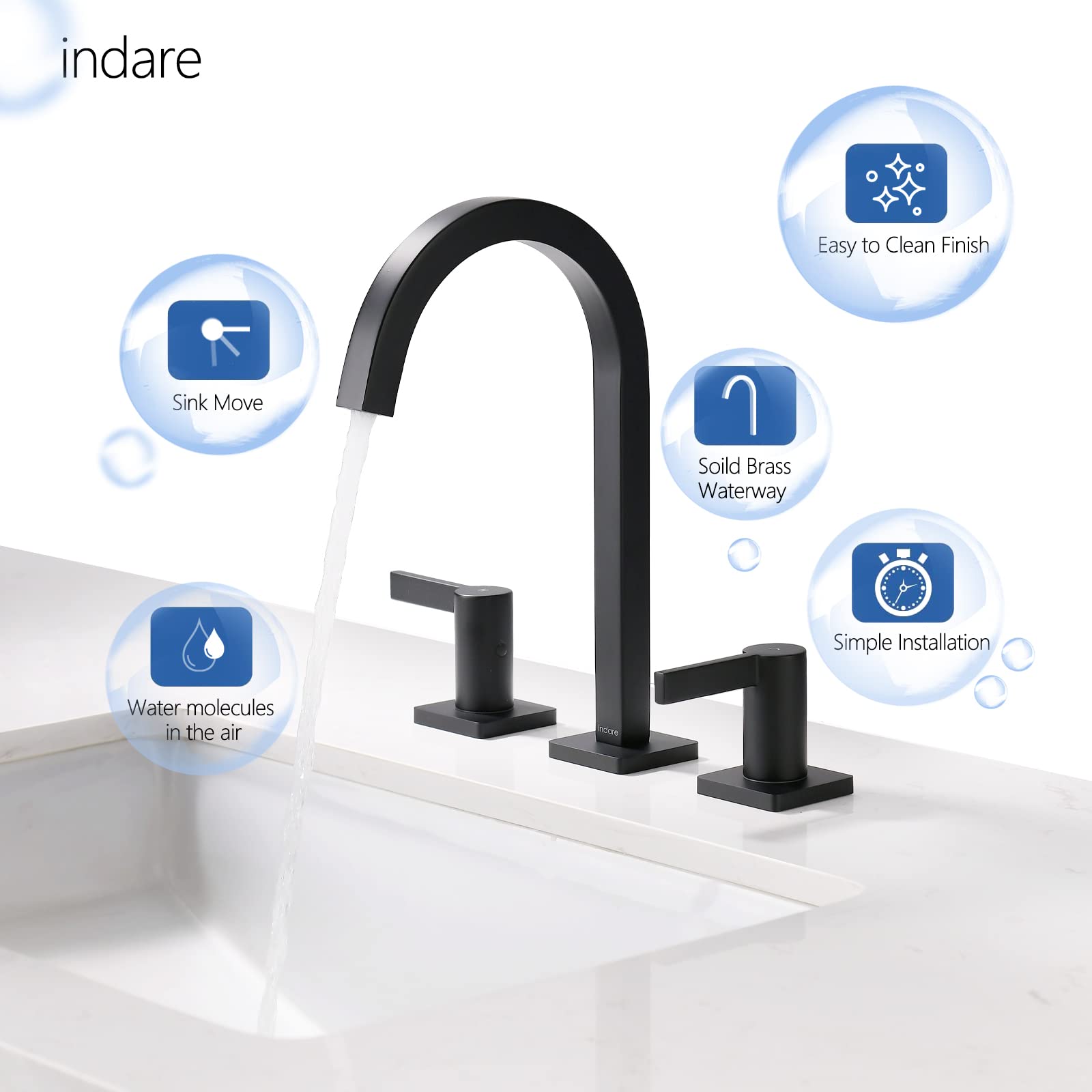 INDARE Bathroom Faucets, Black Bathroom Faucet, Lead-Free Brass Widespread Bathroom Faucets for Sink 3 Hole,8 Inch Bathroom Sink Faucet with Pop-Up Drain & Supply Lines,110104-EB