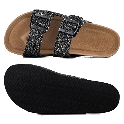 mysoft Womens Slide Sandals Cork Footbed,2 Straps Adjustable Buckle Slip on Sandals with +Comfort Arch Support