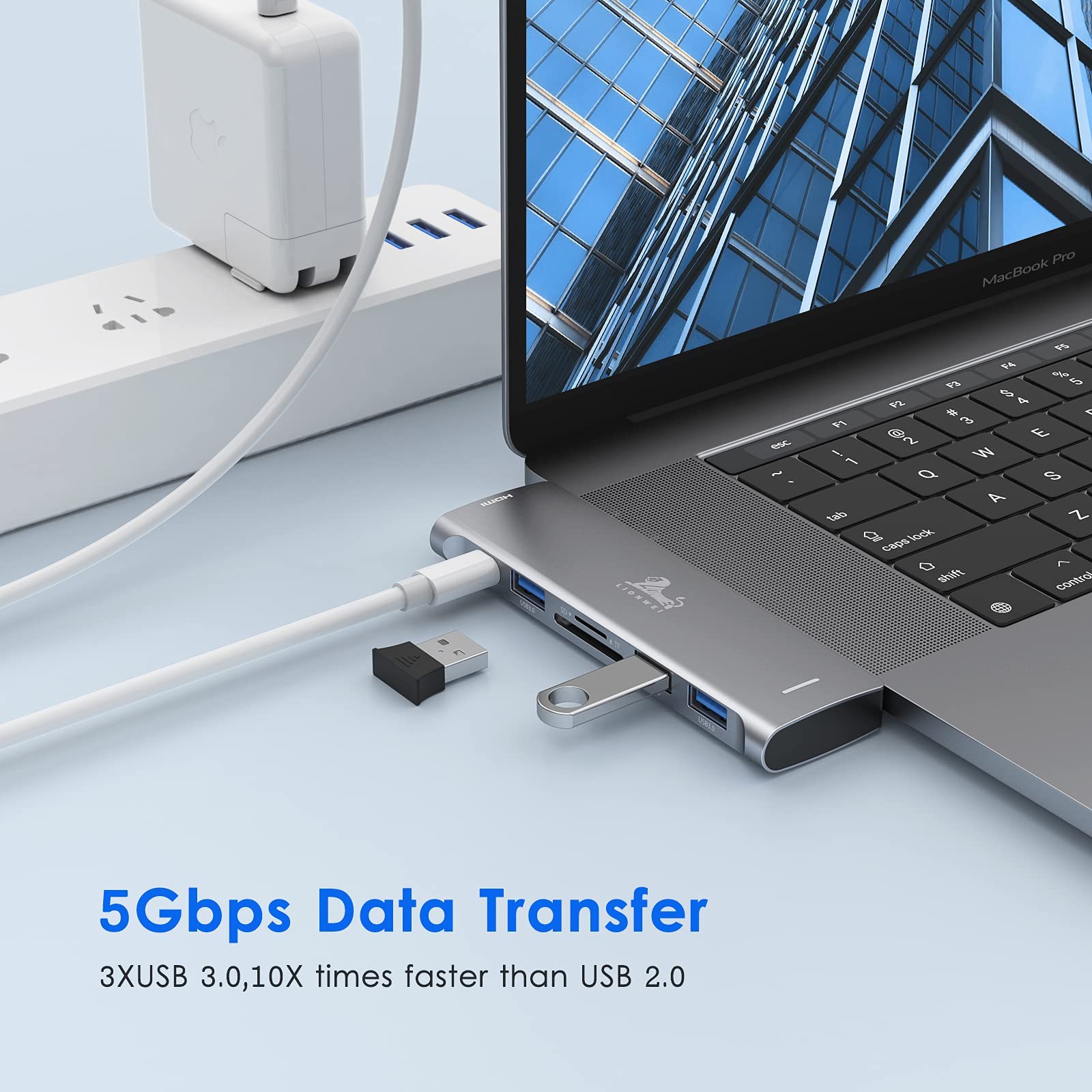 USB C Hub Adapter for MacBook Pro 2020 2019 2018 2017 2016 with 4K HDMI,100W PD 40Gbps Thunderbolt 3