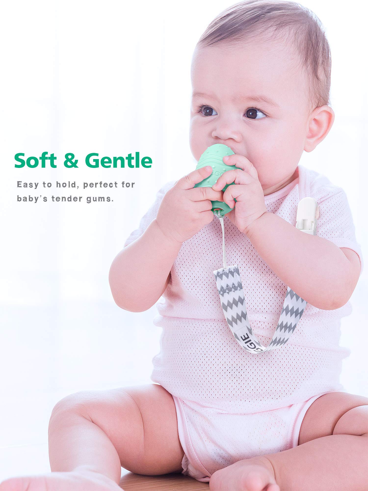 Dino Eggie Baby Teether Egg-Shaped Teething Toy with Pacifier Holder Clip, BPA-Free, for Infant Boys and Girls - Blue
