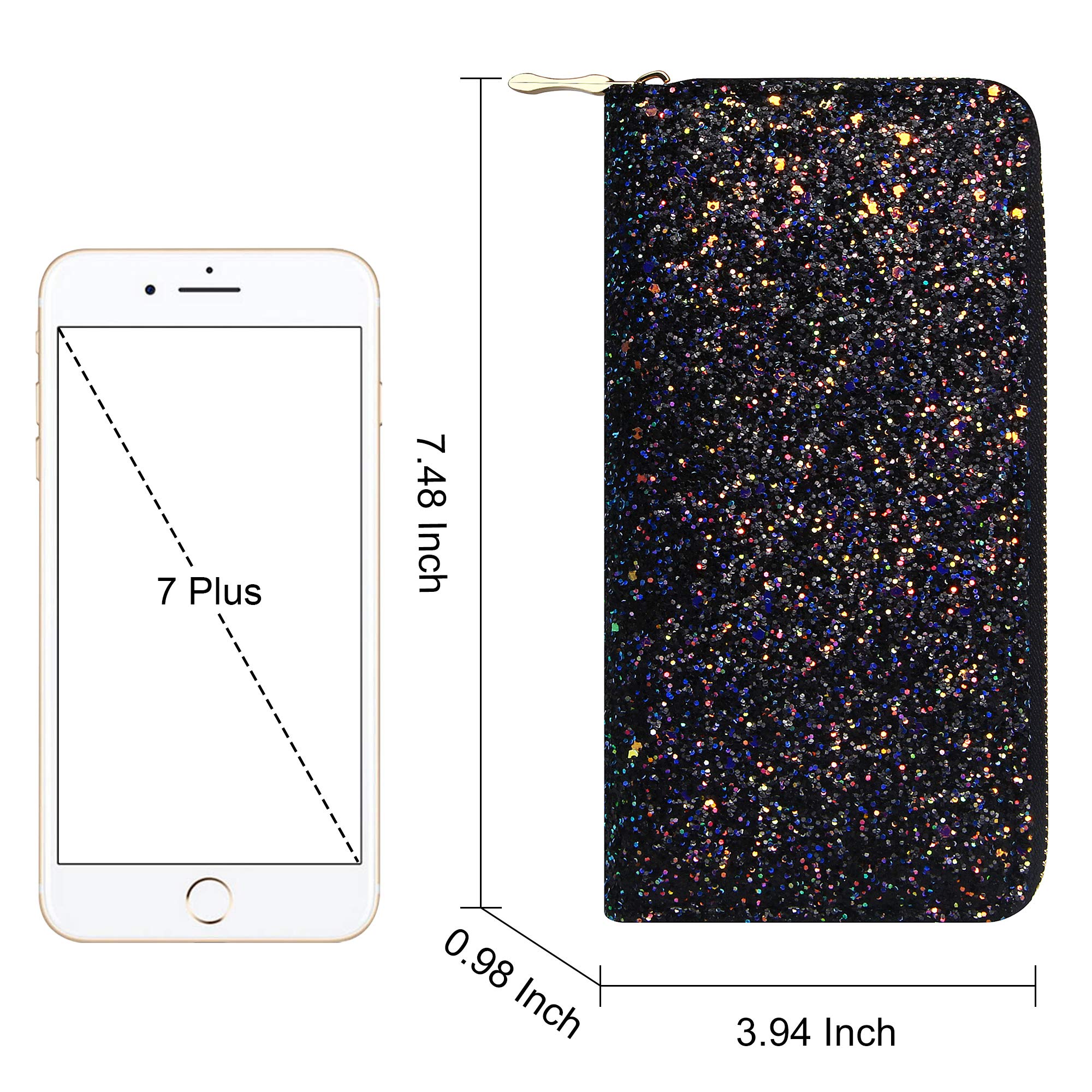 KUKOO Glitter Wallet for Women Shiny Long Phone Clutch Purse Ladies Card Holder