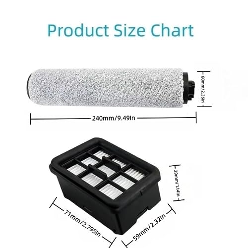 Kospetsin Replacement Parts Brush Roll and HF3 3649A Vacuum Filters Compatible with Bissell Crosswave Vacuum Cleaner (2 Multi-Surface Brush Roller+2 Hepa Filter, Gray