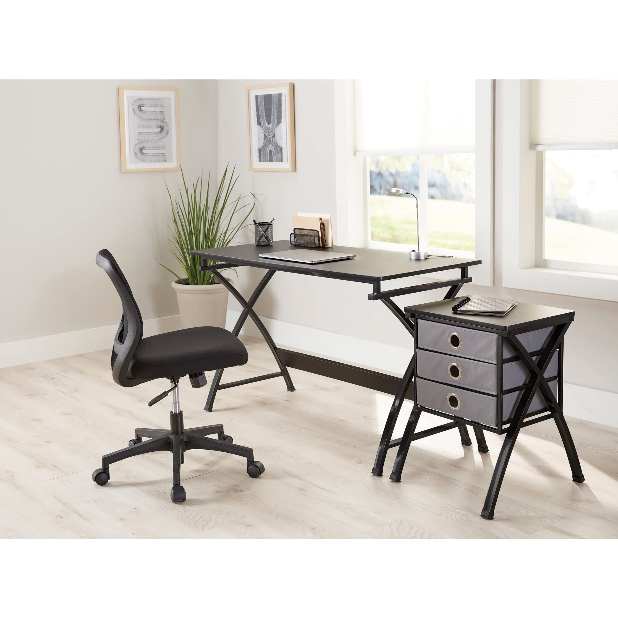 RealspaceĀ® X-Cross 48"W Computer Desk With File Cabinet, Black