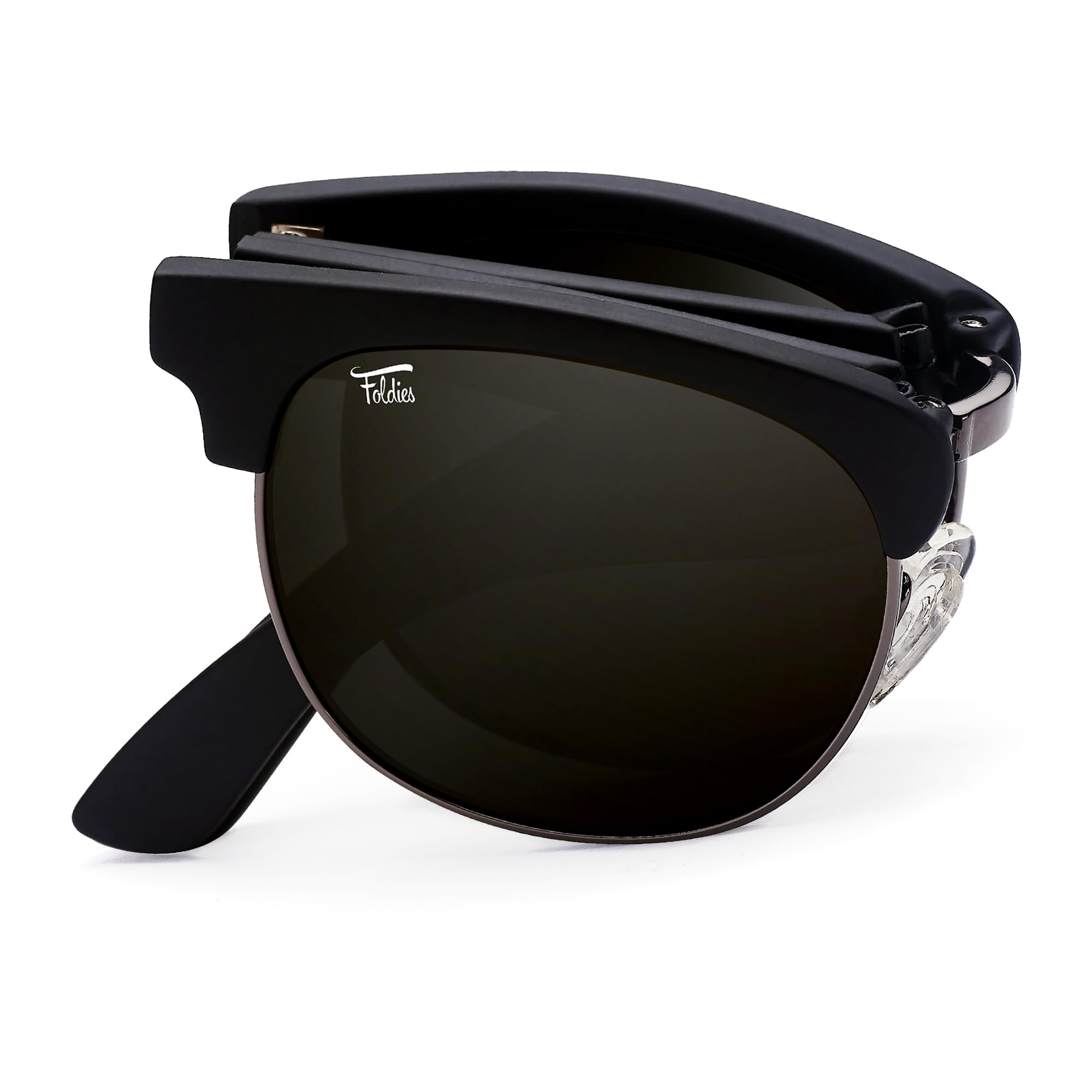 Foldies Browline Folding Sunglasses Polarized, UV400, UVA, UVB Protection for Men Women, Folding Sunglasses Leather Case