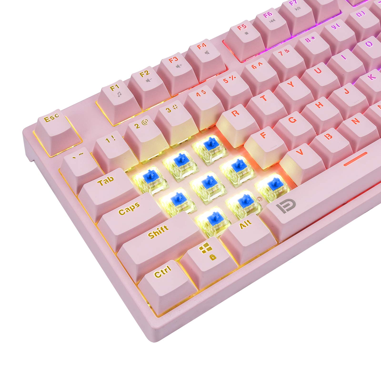 FD ik619 Mechanical Gaming Keyboard with 104 Keys RGB Backlit, Blue Switches(Pink)