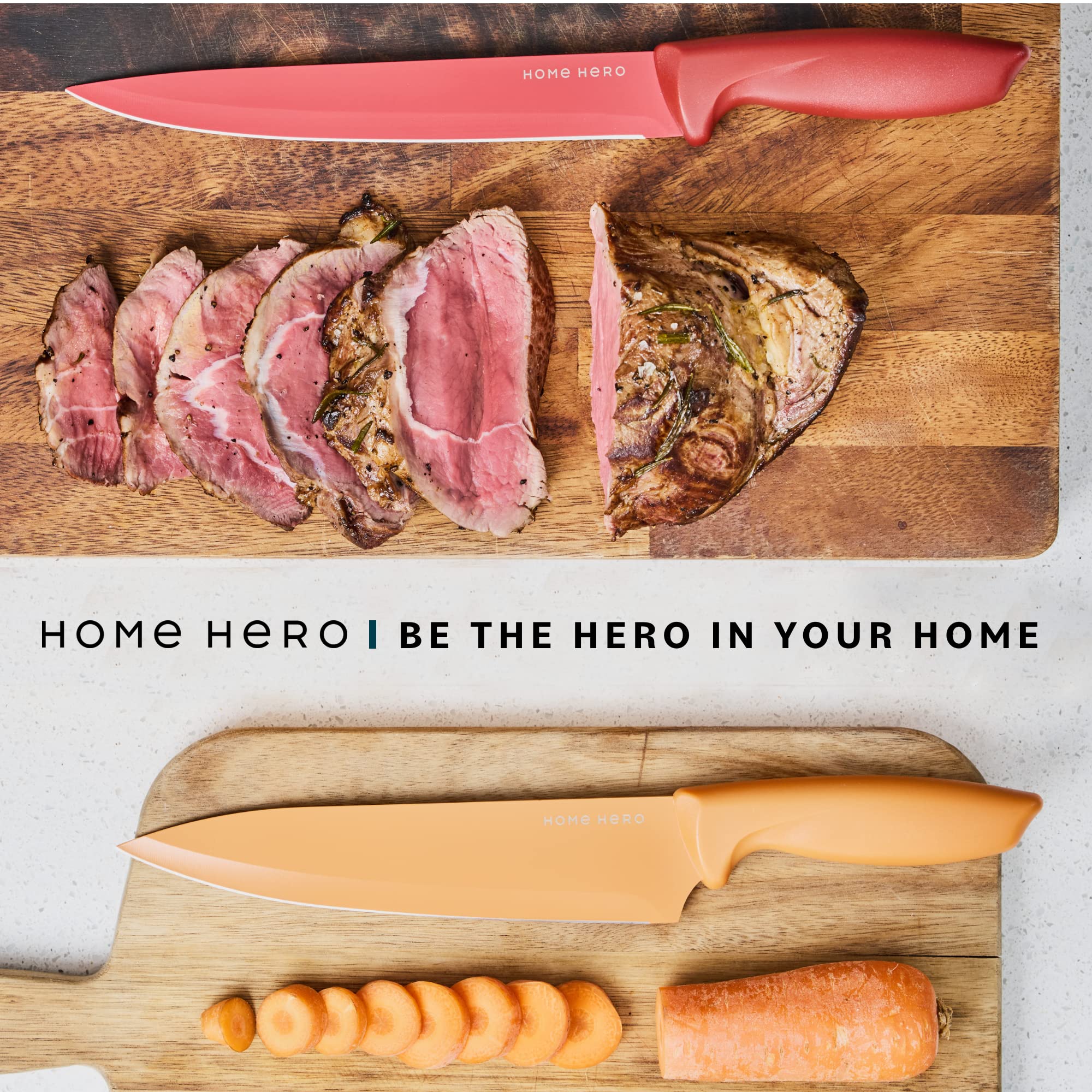 Home Hero Kitchen Knife Set with Sheath Covers - High Carbon Stainless Steel Knife Set with Ergonomic Handles & Ceramic Coating, Nonstick Ceramic Knife Set with Chef Knife (11 Pcs - Multicolor)