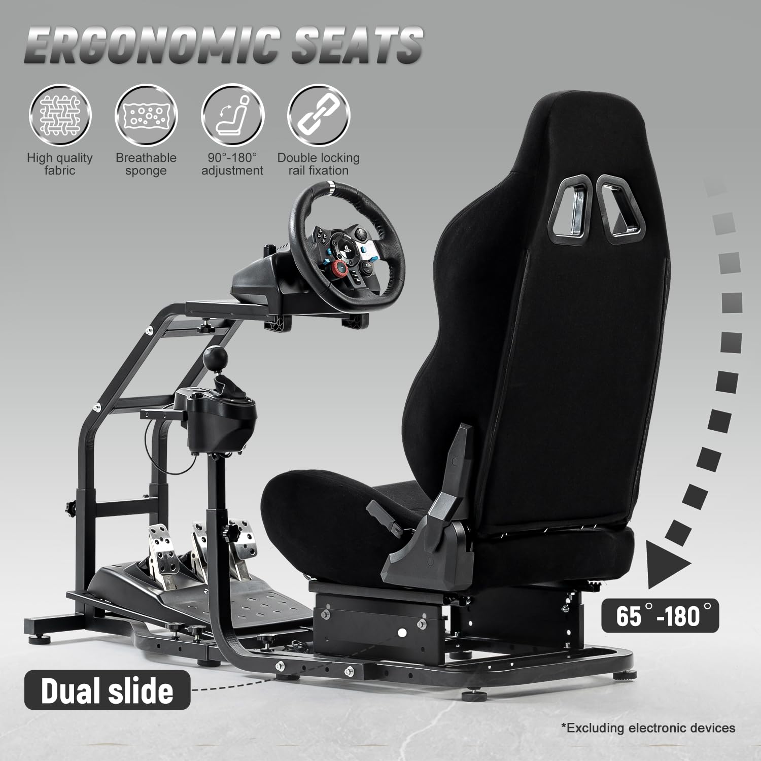 Hottoby Racing Simulaor Cockpit Aluminum Profile Truck Simulator with BlackSeat Fit for Logitech/Thrustmaster/Fanatec/Moza G920,G923 F1 Professional&Expandability,No Handbrake,Pedals,Steering Wheel