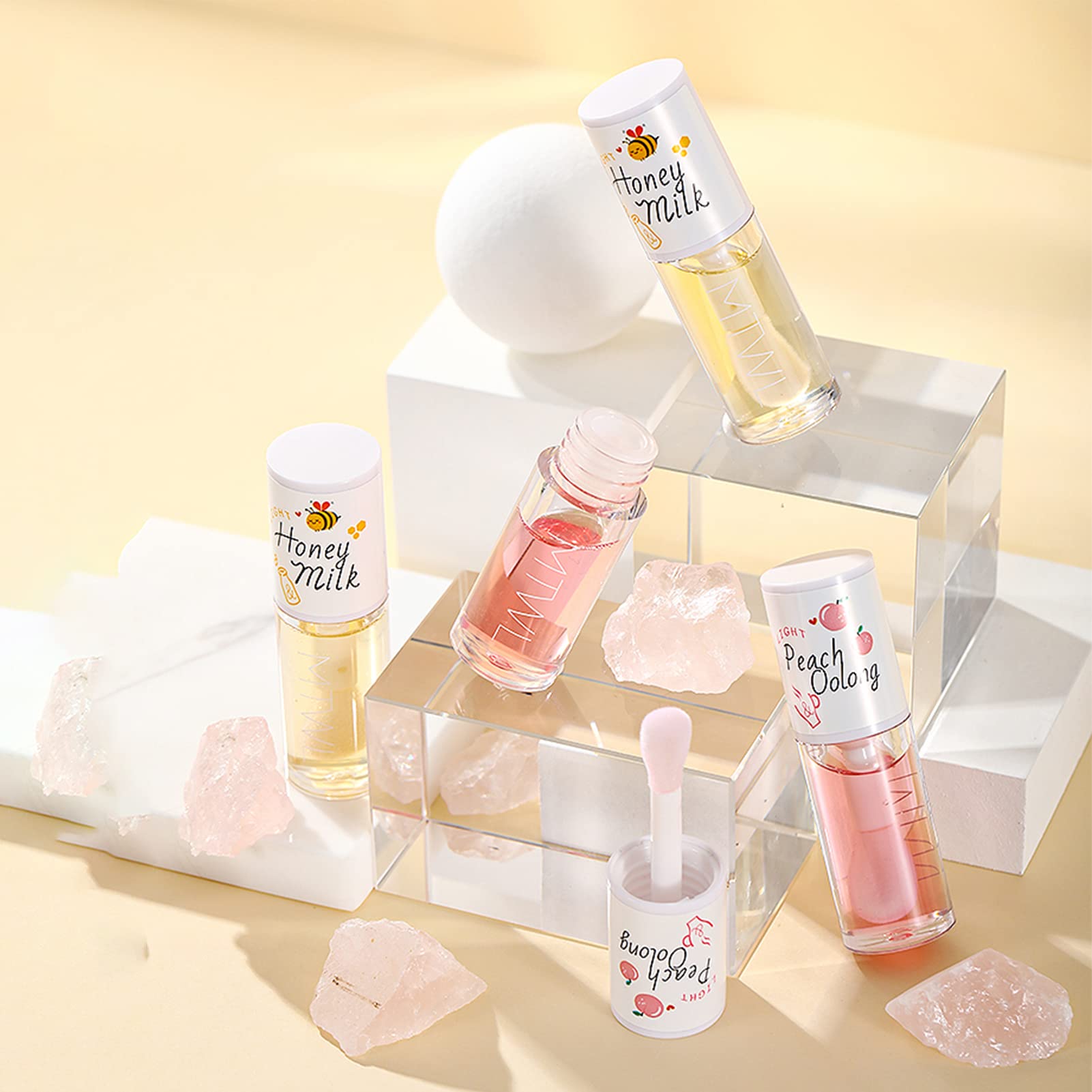 KTouler Crystal Jelly Moisturizing Lip Oil 2Pcs Hydrating Lip Gloss Set Plumping Lip Oil Balm Long Lasting Glow Oil Lip Care Tools (2Pcs, Crystal Lip Oil)