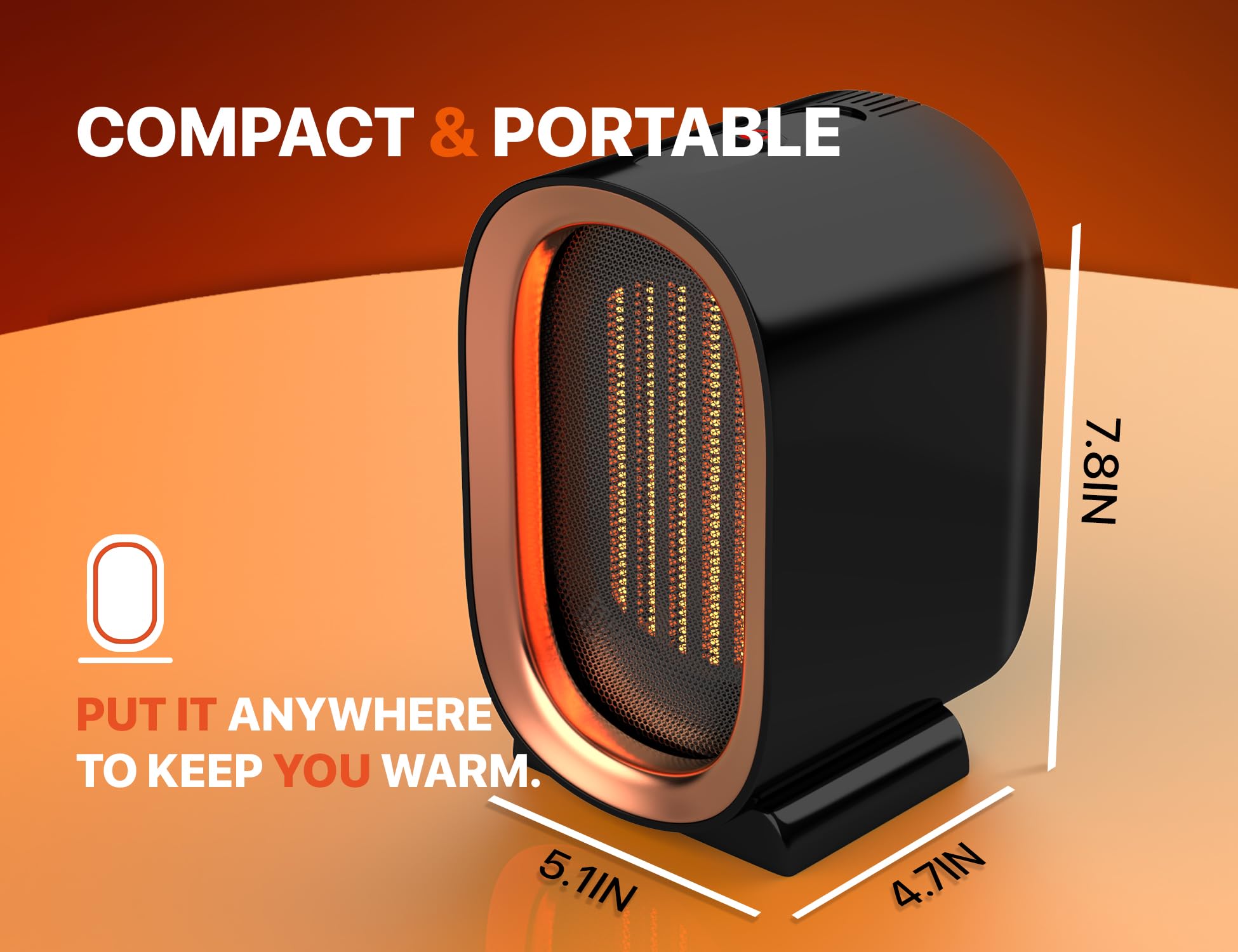 LAPLOCK Ceramic Space Heater for Indoor Use, Overheat Protection, Tip-Over Protection, Low Noise Heating, Safe Electric PTC Portable Fan for Office Home Room, Black Smart Handy Warmer