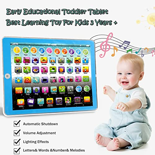Wenbeier Kids Tablet Learning Pad Toddler Tablet with ABC Word Song Music Number Electronic Interactive Toy for Educational Preschool Boys & Girls 3-8 Years Old