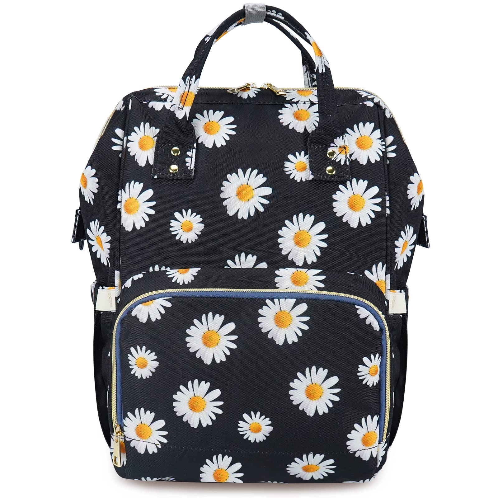 MCWTH Daisy Diaper Bag Backpack for Baby Girls, Multifunction Nappy Bags for Women Maternity (Black)