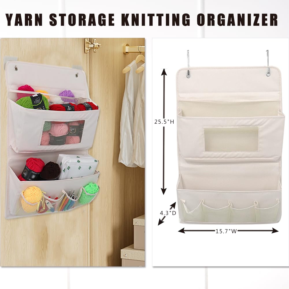KDVBP Knitting Bag for Yarn Storage, The Ultimate Crocheting & Knitting Accessories Organizer, Transparent Wall or Door Display, Easy Access to Your Crochet Kit, Perfect for Yarn Beginners (Beige)
