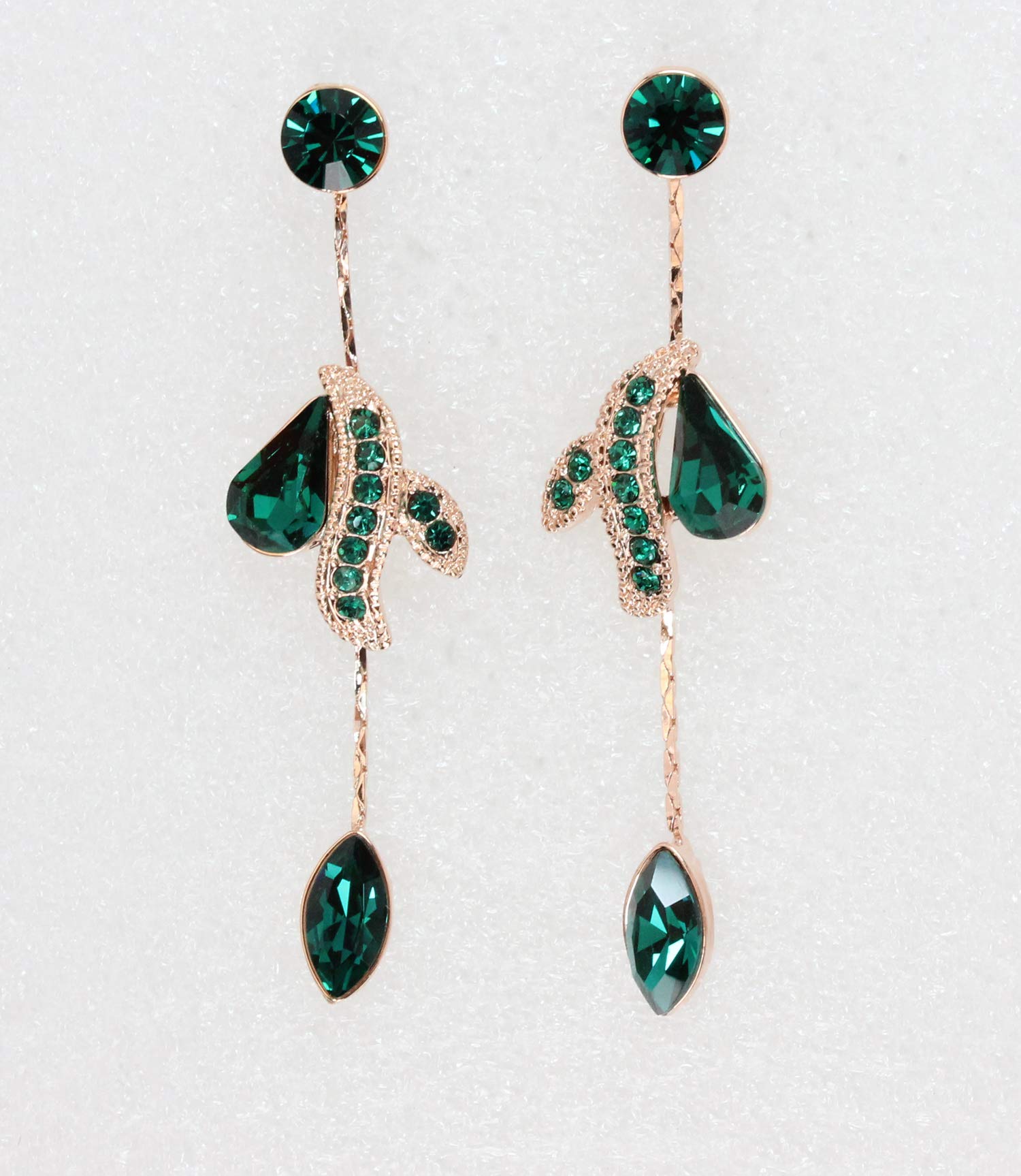 Faship Gorgeous Green Crystal Necklace Earrings Set Wedding Party - Green/Rose Gold Plated