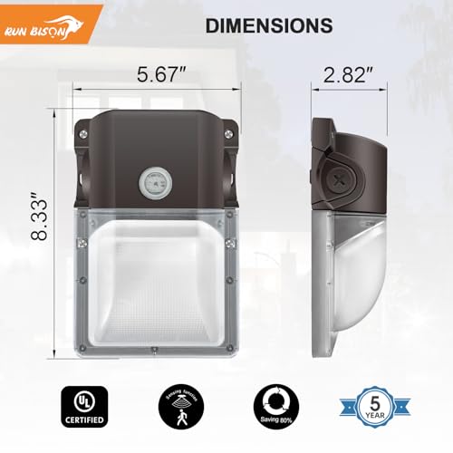 Run Bison 28W 3080LM LED Wall Pack Light with Dusk to Dawn Photocell, IP65 Waterproof Outdoor Security Flood Lighting for Garage Warehouse Garden 5000K-Daylight 2Pack