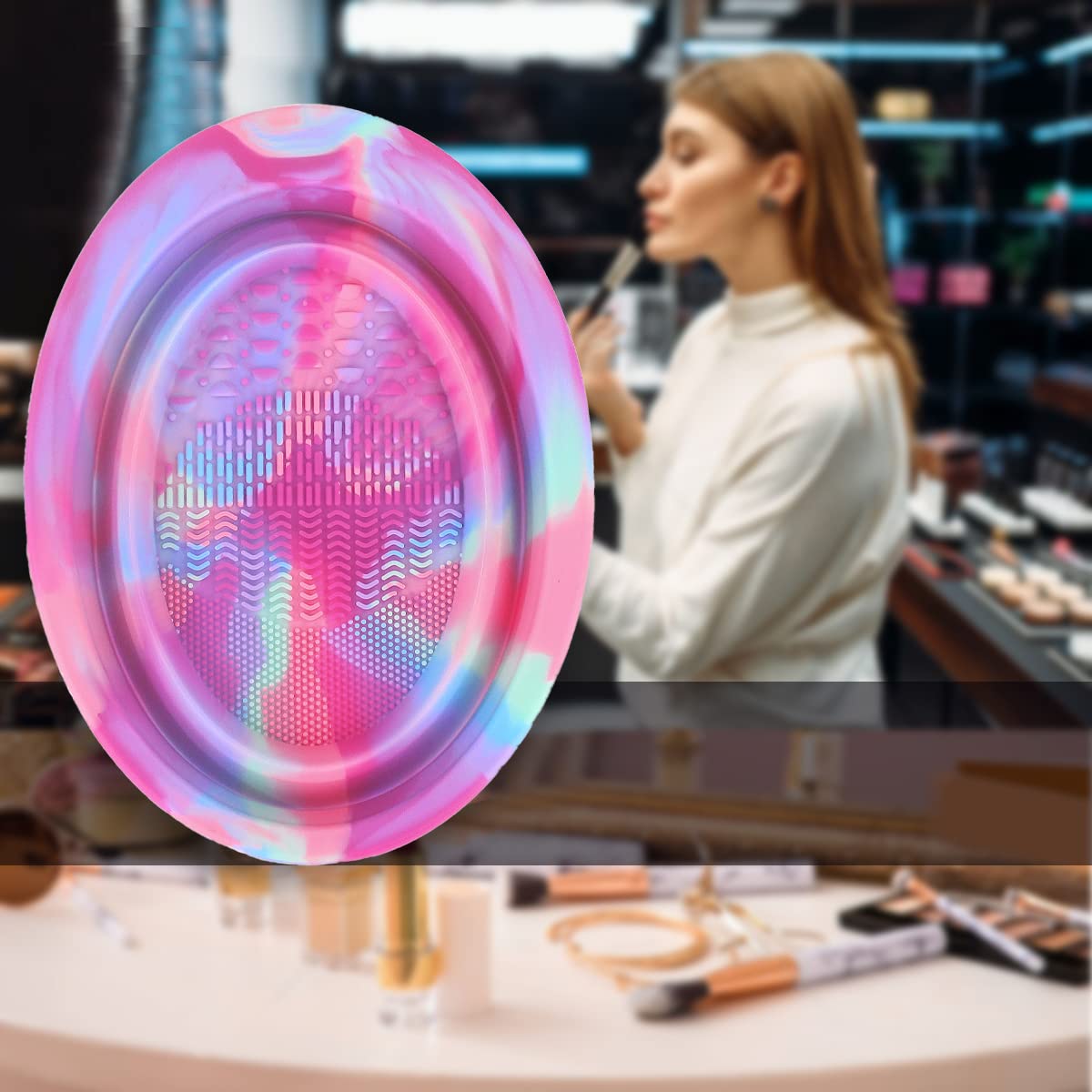 Makeup Brush Cleaning Mat Foldable Environmental Silicone Cleaning Bowl, Brush Cleaning Pad Easy Clean Girl Makeup Brush Cleaner Washing Tools (Colorful)
