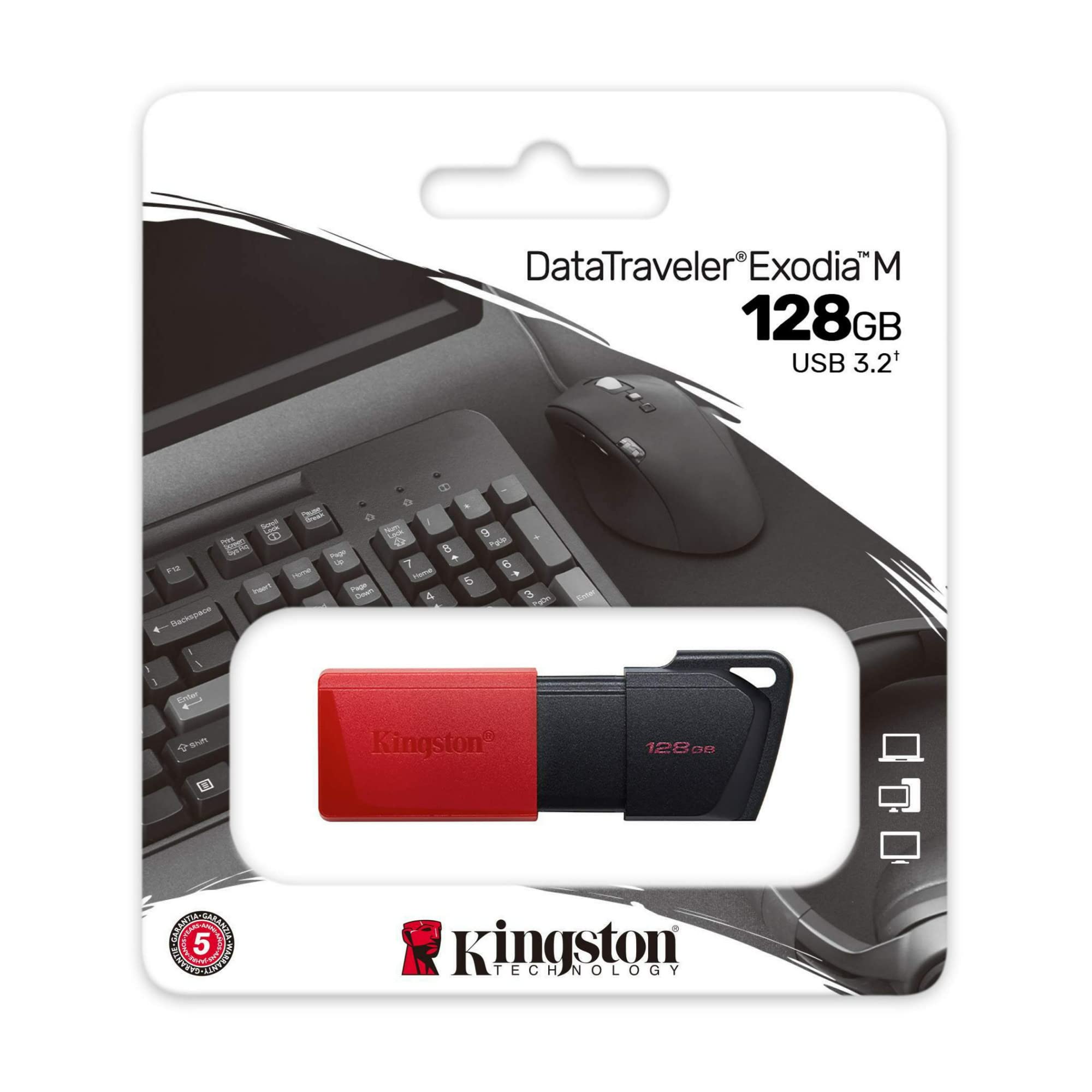 Kingston DataTraveler Exodia 128GB USB Flash Drive (5-Pack) Bundle with USB-C Adapter (6 Items)
