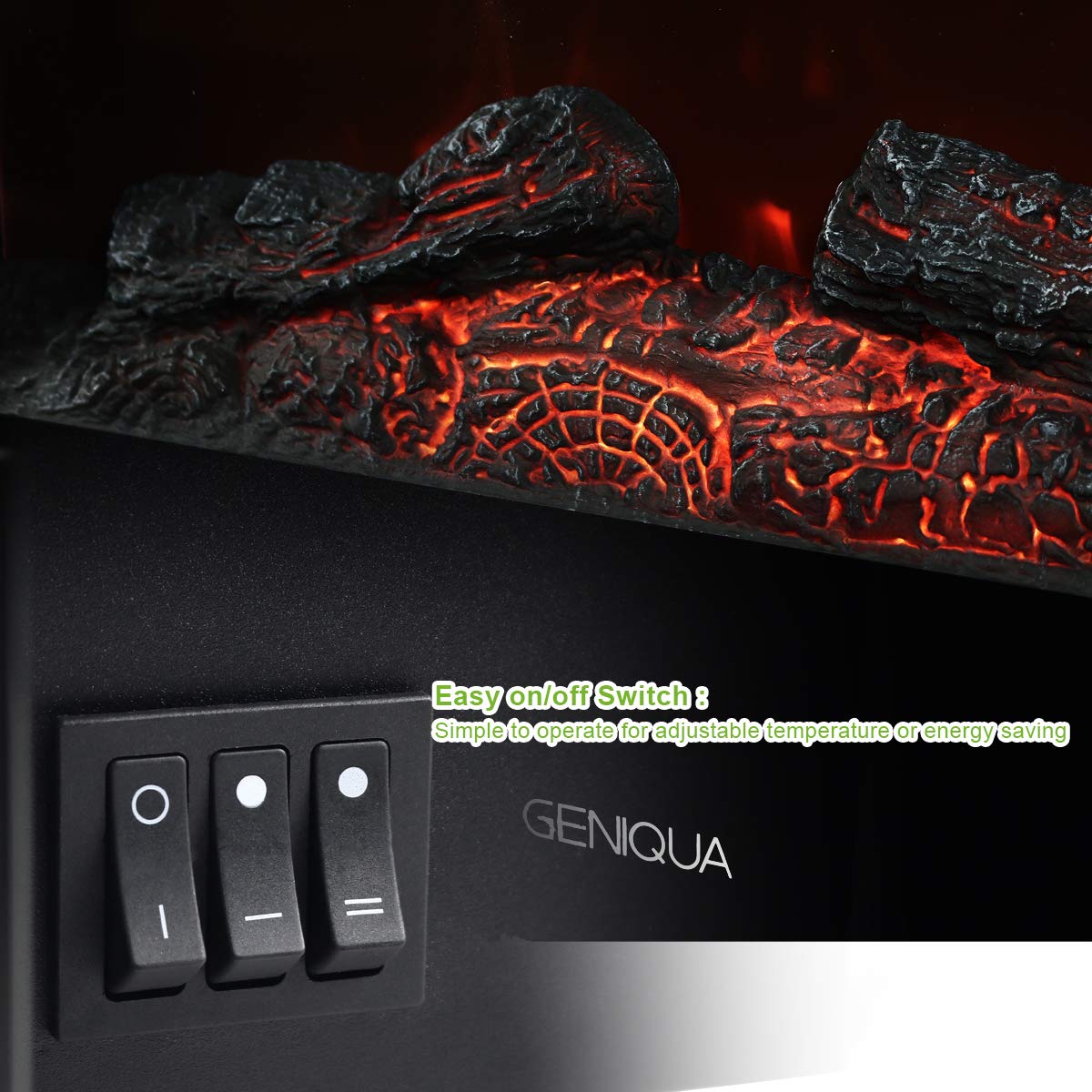 Geniqua 26" Wall Mounted Electric Fireplace Heater Adjustable 700w/1400w Log LED Flame Indoor Home Living Room Office Furniture