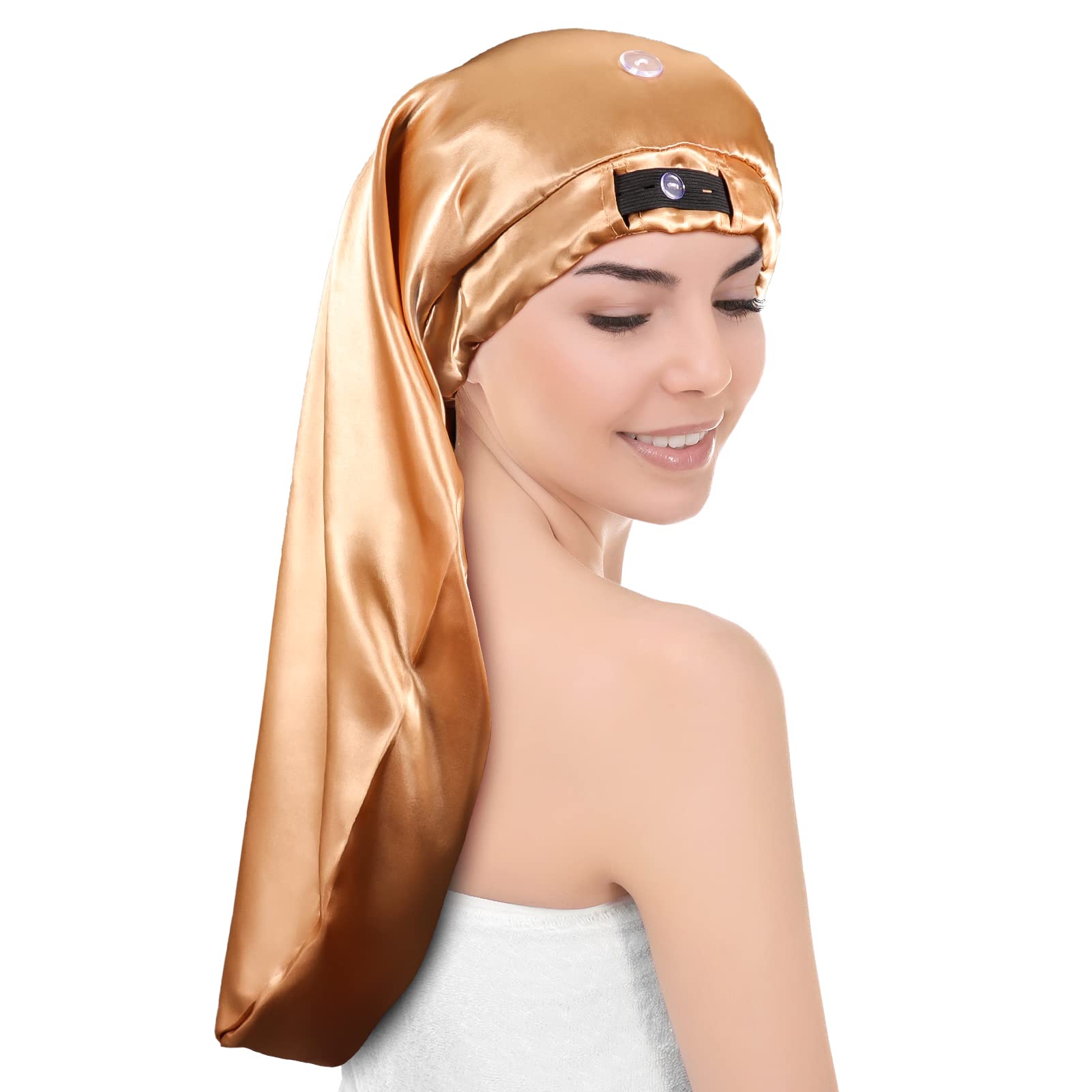Kenllas Long Satin Sleep Bonnet- Extra Large Foldable Sleeping Cap for Curly Hair and Dreadlock for Women (Black)