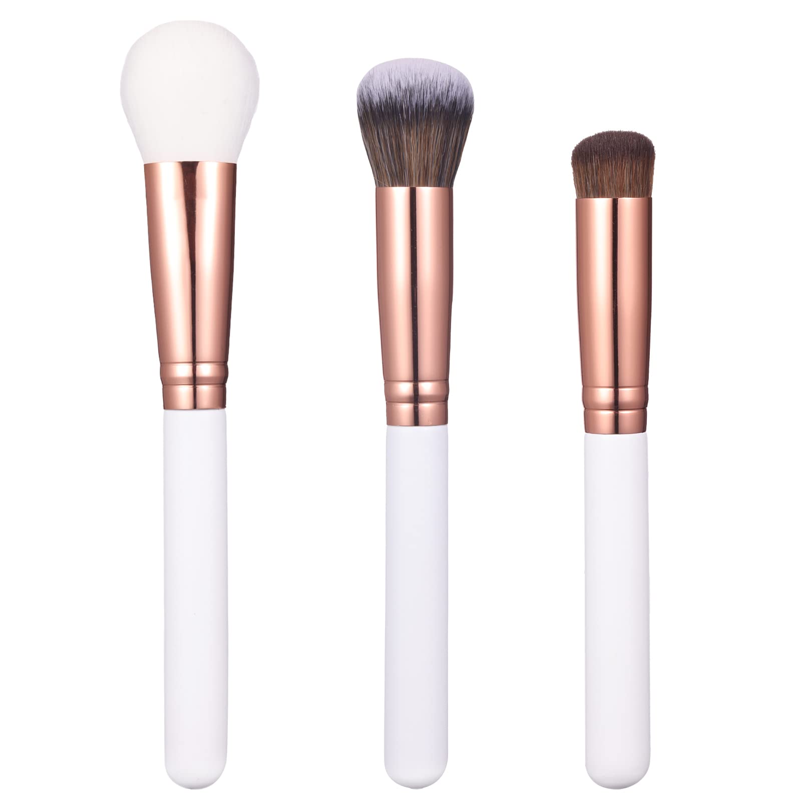 Makeup Brushes 3 Pcs Premium Synthetic Foundation Cosmetic Brush,Kabuki Blush Bronzer Face Brush Travel-Friendly Makeup Brush Set Makeup Kit for Foundation Blush Eyeshadow (White)