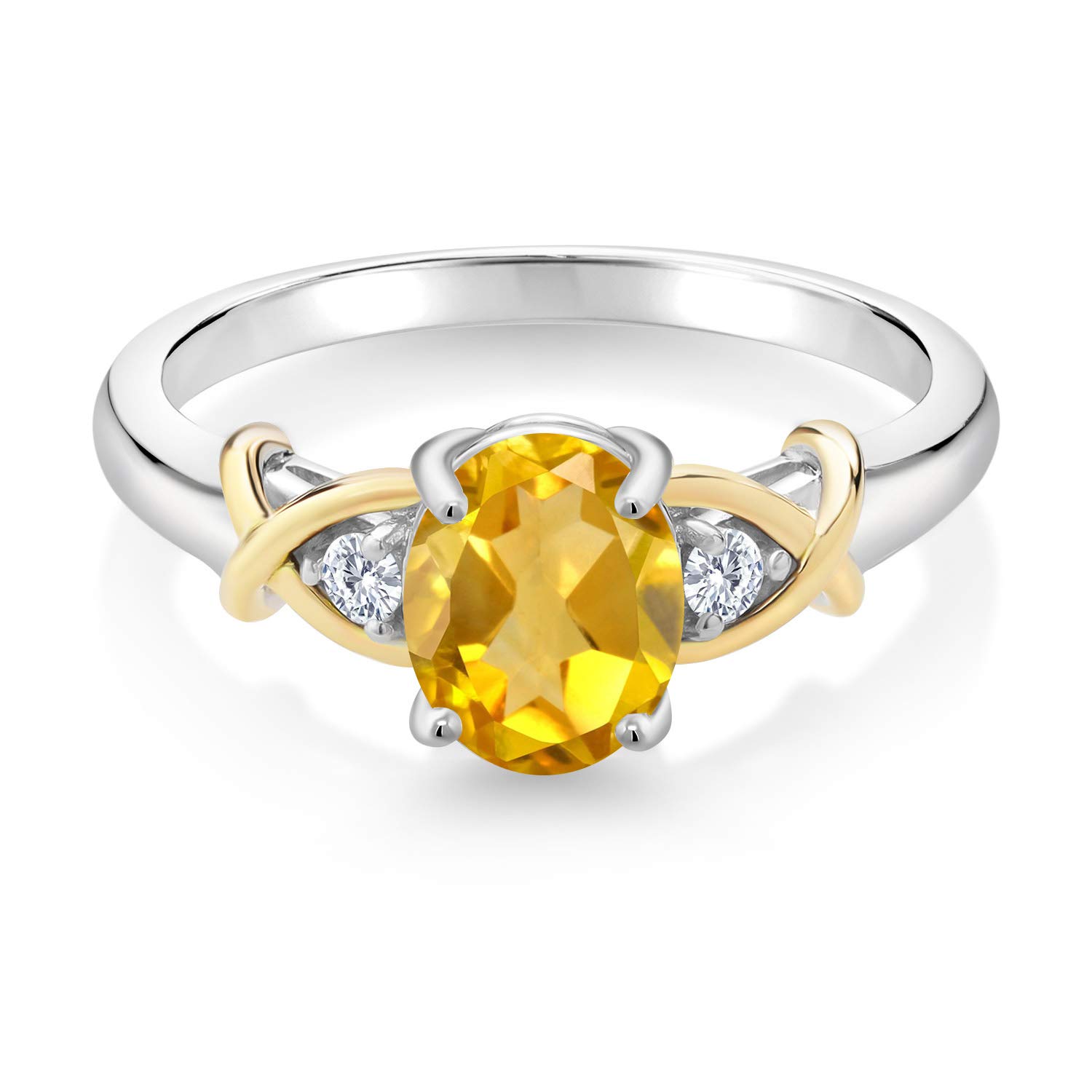 Gem Stone King 2 Tone 10K Yellow Gold and 925 Sterling Silver Yellow Citrine and Lab Grown Diamond Engagement Ring For Women (1.38 Cttw, Gemstone Birthstone, Available In Size 5, 6, 7, 8, 9)