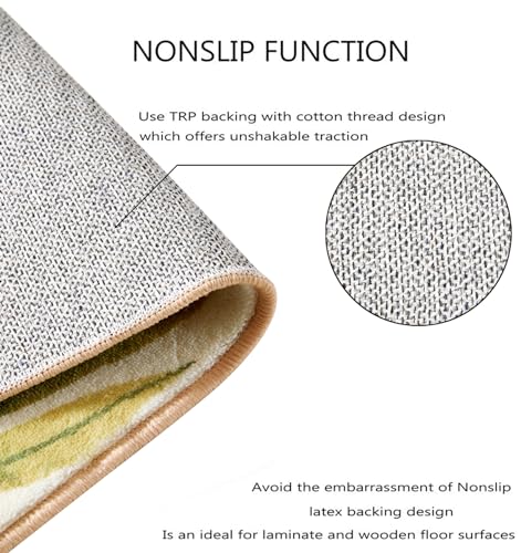 RoomTalks Boho Cute Bathroom Rugs Bath Mat Non Slip Washable, Modern Abstract Geometric Shape with Tropical Leaves 2x3 Small Area Rug for Bedroom Kitchen, Neutral Contemporary Retro Indoor Entry Rug