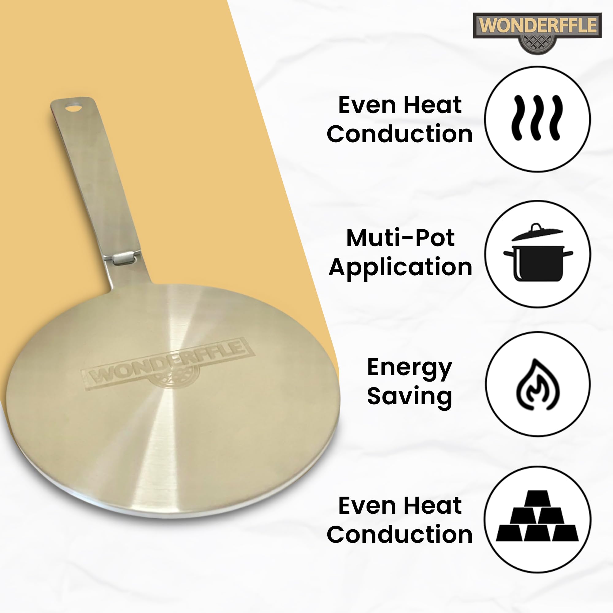 Induction Plate Adapter - Stainless Steel Heat Diffuser for Induction Stove - Detachable Handle Induction Adapter Plate - Induction Diffuser Plate Works on Induction Cooktops, Gas Stove & More