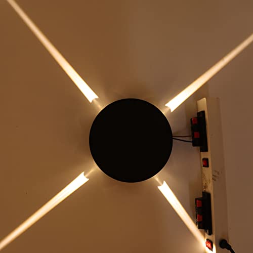 LED Modern Wall Light, Round Design 4 Side Beam Light, 12W High Brightness Soft 4 Side Light Waterproof Wall Light, Made of Aluminium for Kitchen Bathroom Dining Room ( Color : Black )