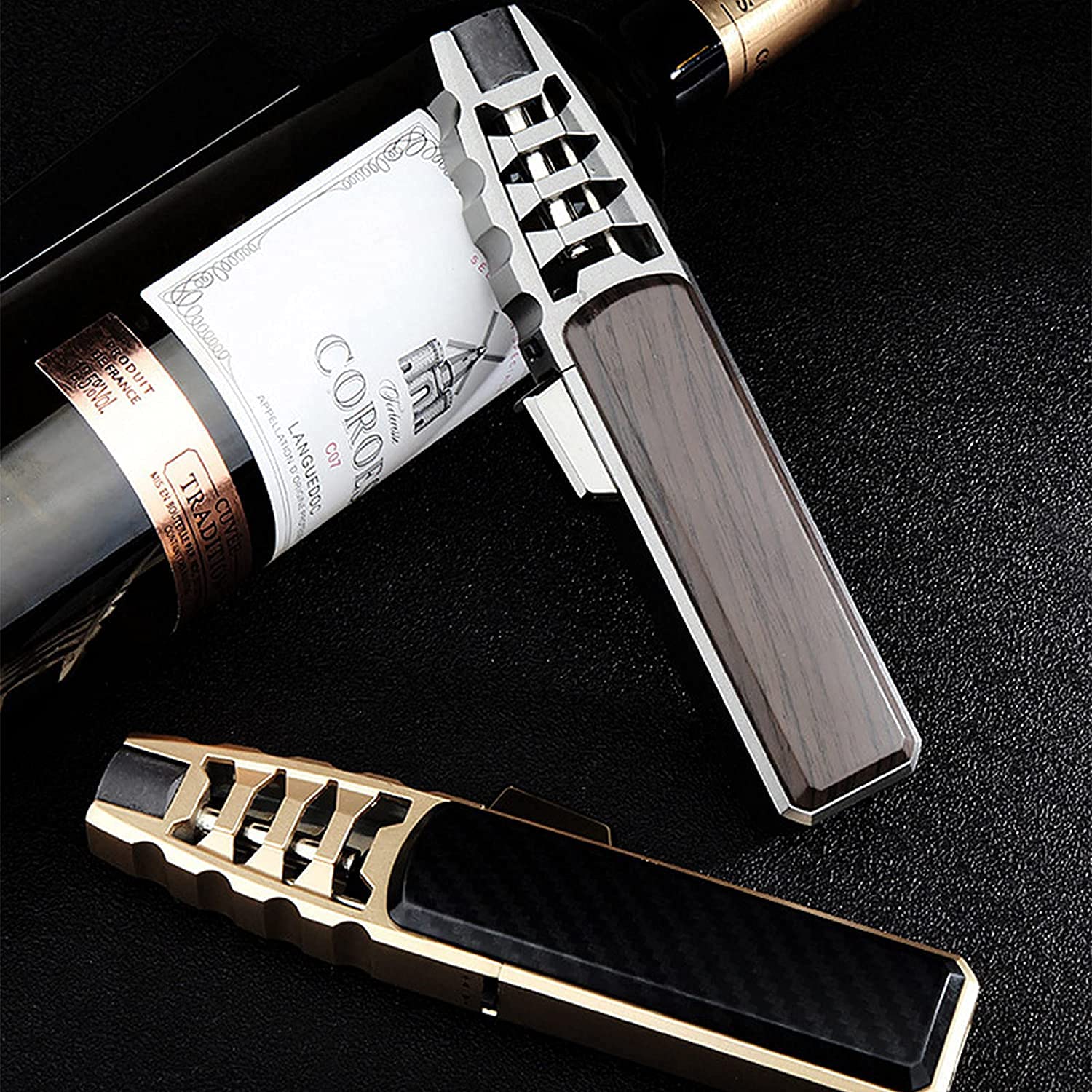 KOVALENTHOR Solar Beam Torch - the Hottest on Earth, Turbine Torcher Lighter Jet Flame, Butane Gas for Lighter, Candle Camping BBQ Kitchen- Not Included, Windproof (Walnut Silver)