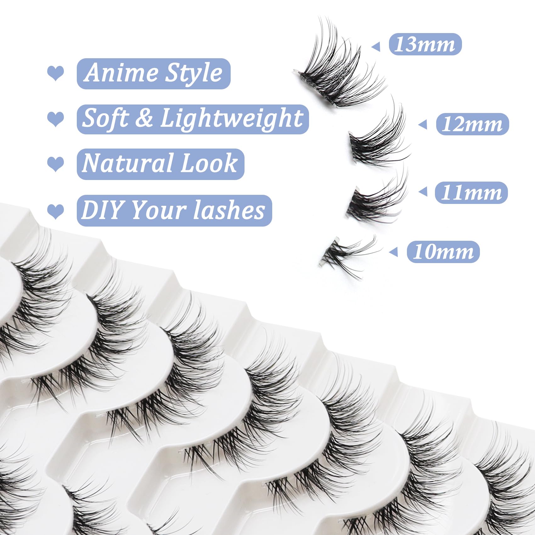 Losha Eyelashes Wispy Lashes Natural Look 8 Pairs Clear Band False Eyelashes Handmade Reusable Fake Eye Lashes Pack (F16)