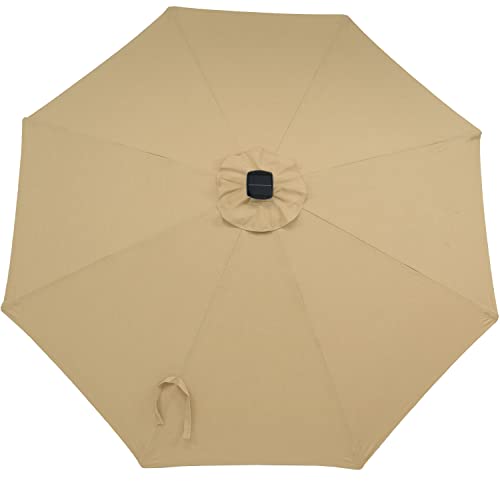 Sunnydaze 9-Foot Sunbrella Tilting Patio Umbrella with Solar LED Light Bars - Beige