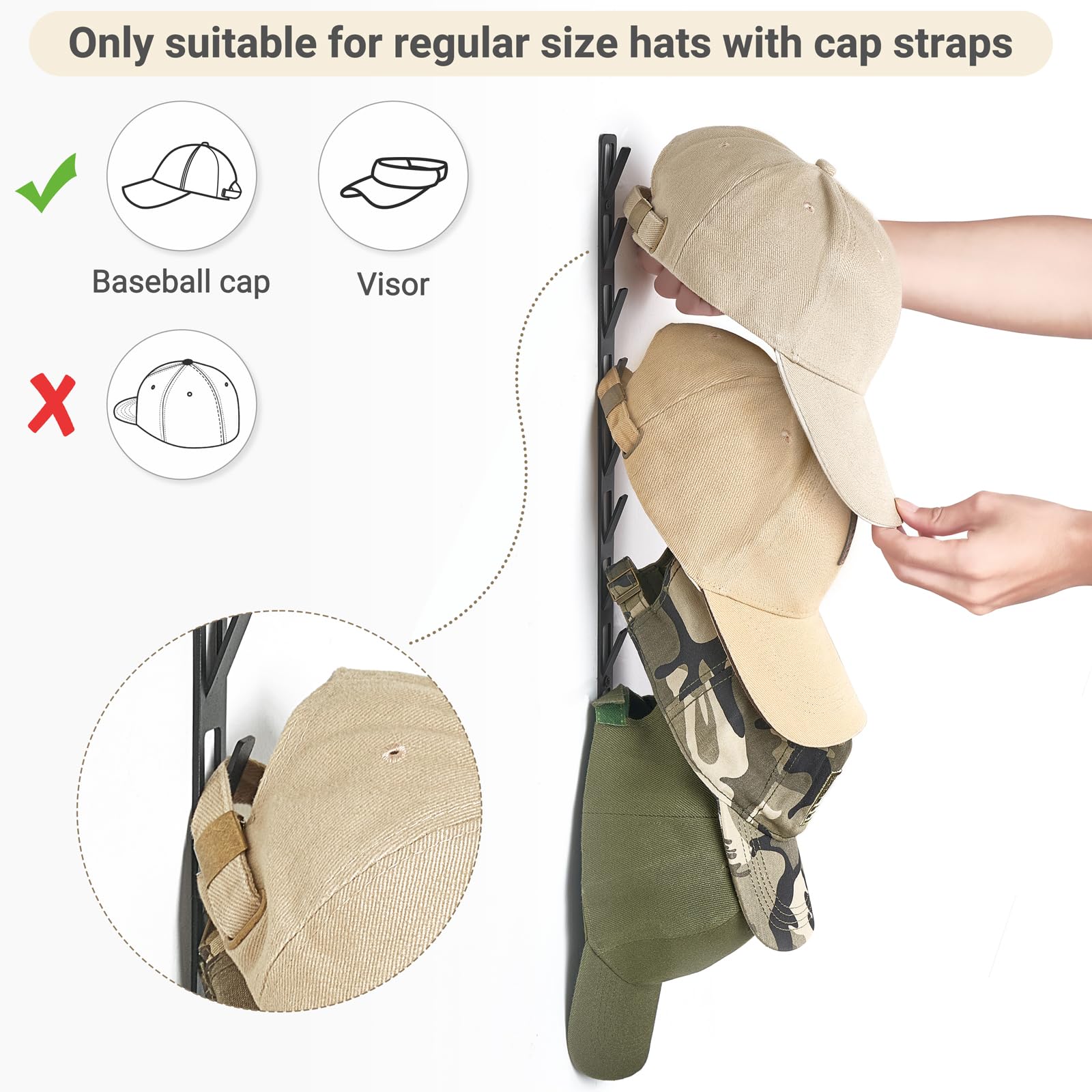 Mkono Hat Organizer for Baseball Caps, Set of 2 Vertical Hat Rack for Wall Holds up to 18 Hats, Baseball Cap Organizer Hat Hanger Holder Cap Storage Display Hook for Bedroom Closet Entryroom