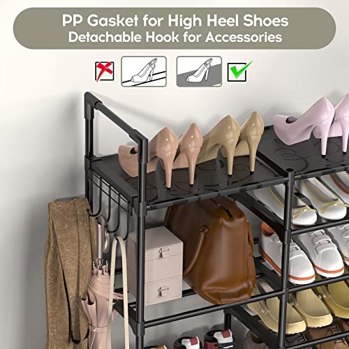 WEXCISE Large Shoe Rack Organizer 9 Tiers 4 Rows for 64-72 Pairs Shoe and Boots, Tall shoe storage Metal Shoe Organizer garage shoe storage Black for Entryway, Closet, Bedroom, Hallway