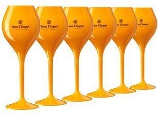 Veuve Clicquot 6x Yellow Trendy Champagne Flutes Polycarbonate Acrylic Poolside Glasses Goblets (Small Edition)